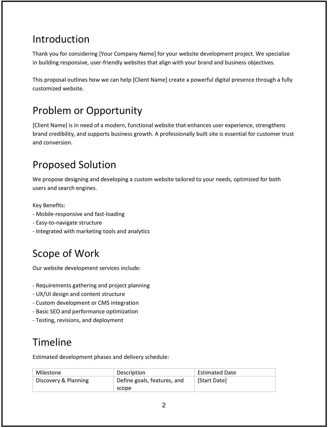 Website development proposal: Free template