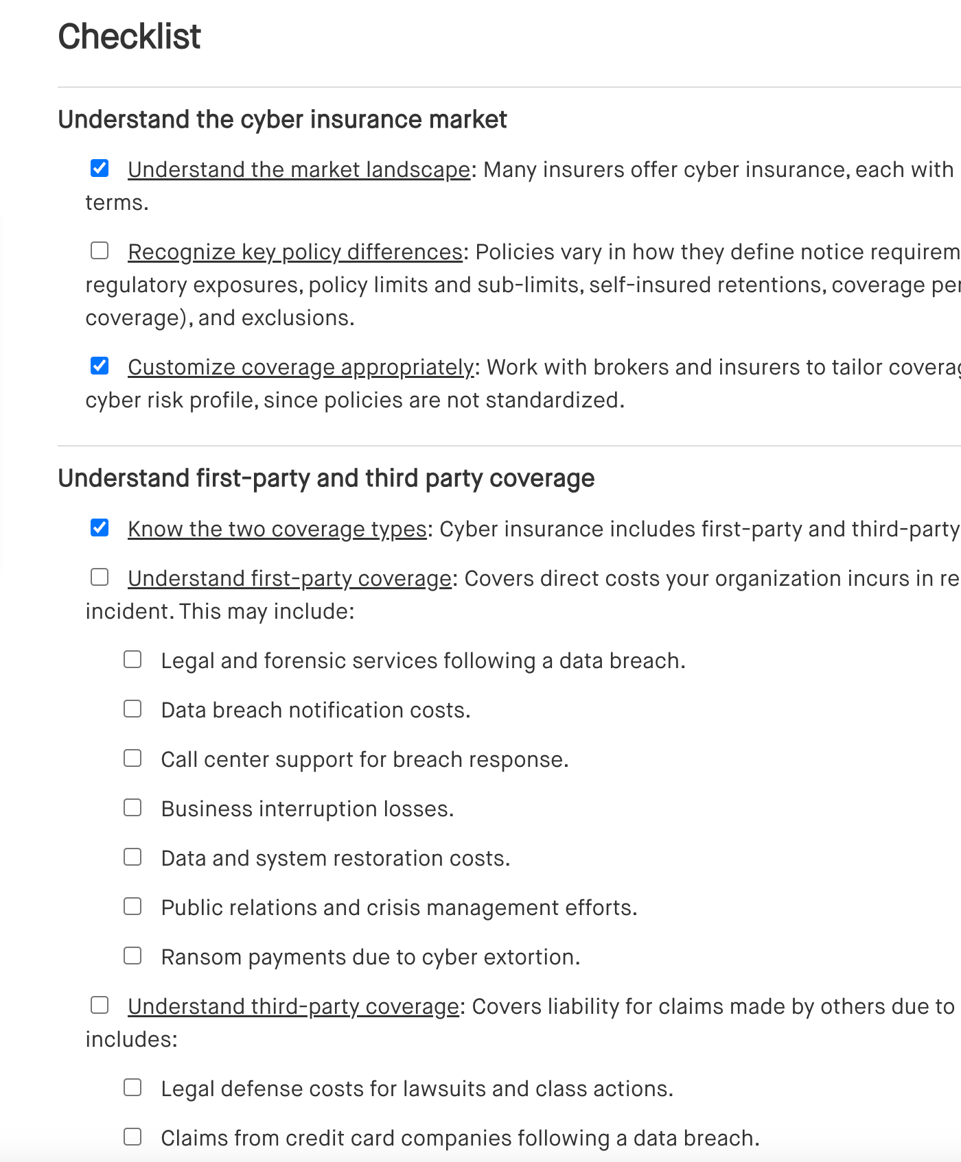 Obtaining cyber insurance: Free checklist