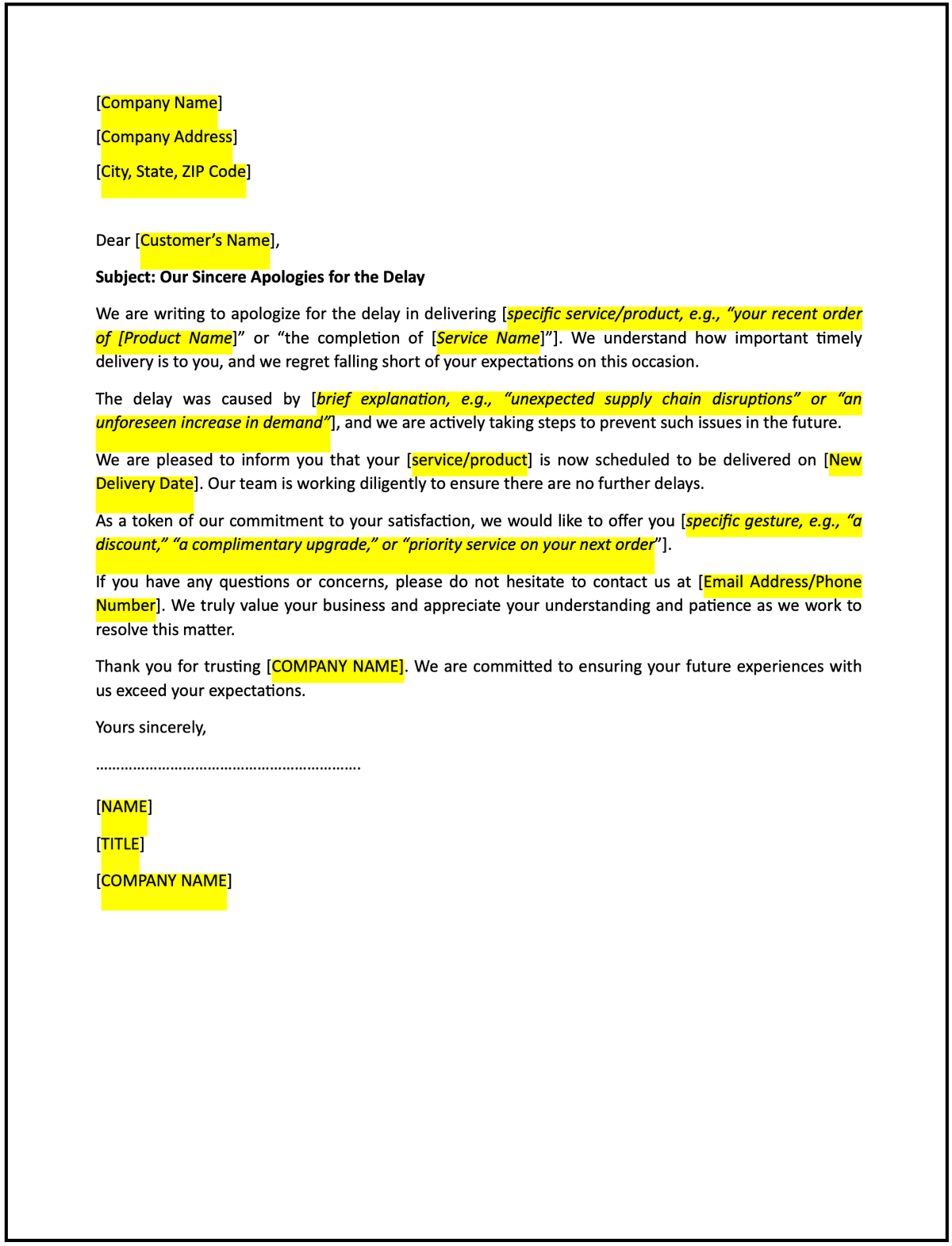 Apology letter for delayed service or product delivery: Free template