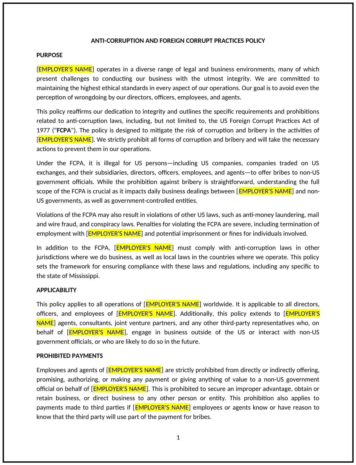 Anti-corruption and foreign corrupt practices policy (Mississippi ...