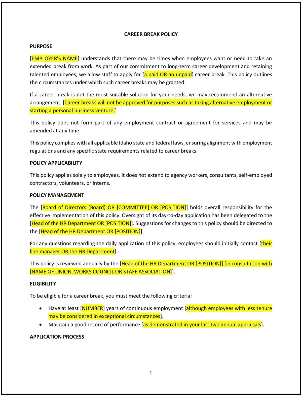 Career break policy (Idaho): Free template