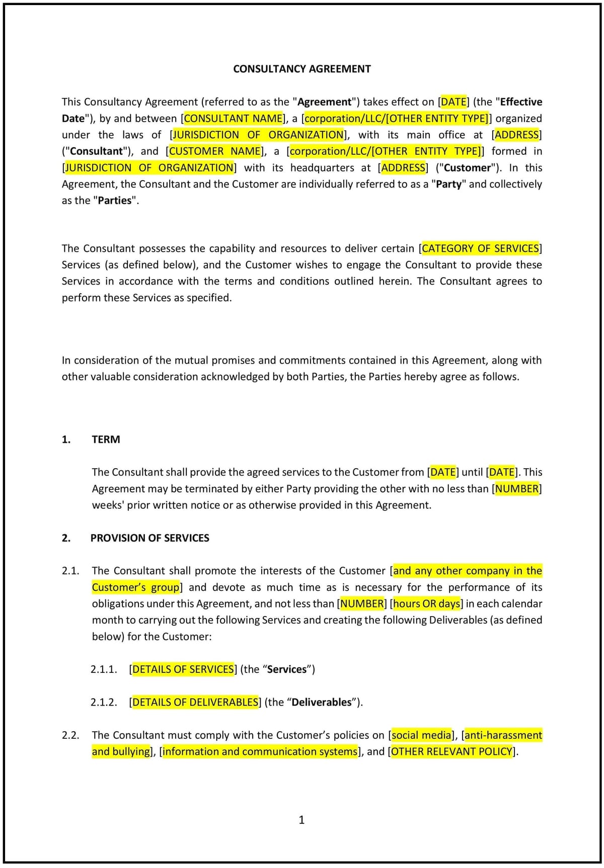Consultancy Agreement (Pro-Customer) (Maryland): Free template
