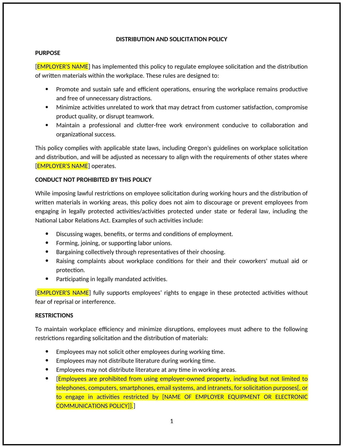 Distribution and solicitation policy (Oregon): Free template