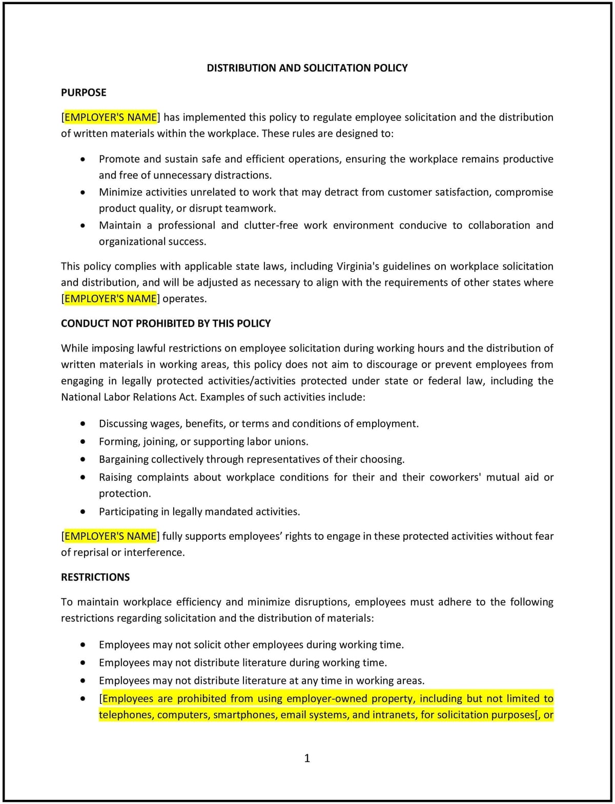 Distribution and solicitation policy (Virginia): Free template