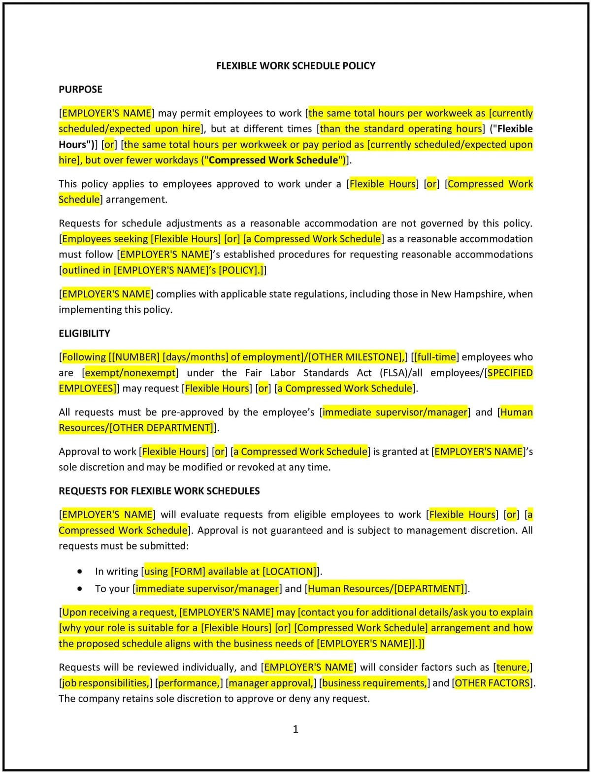 Flexible work schedule policy (New Hampshire): Free template