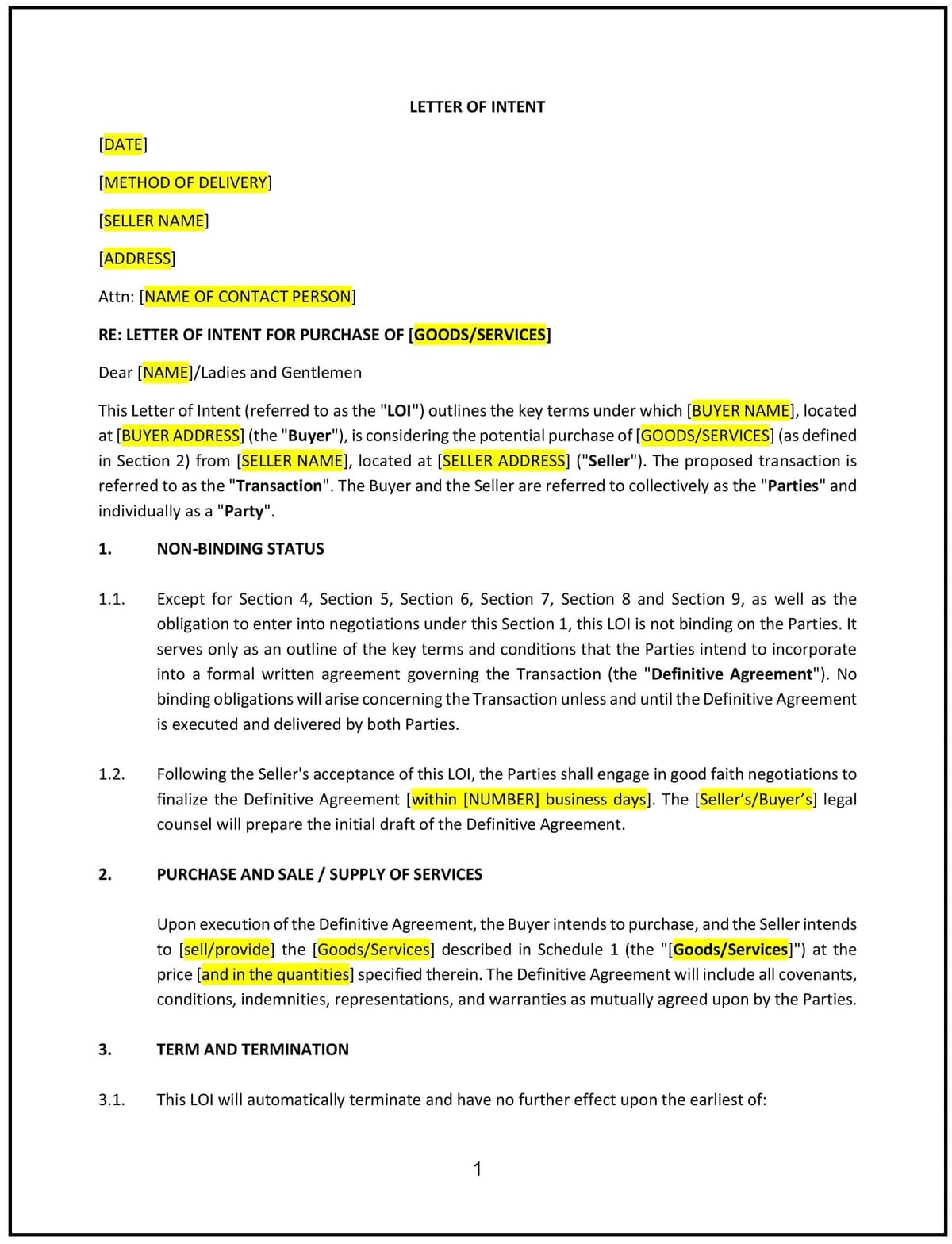 Letter of Intent (LOI) (Colorado): Free template