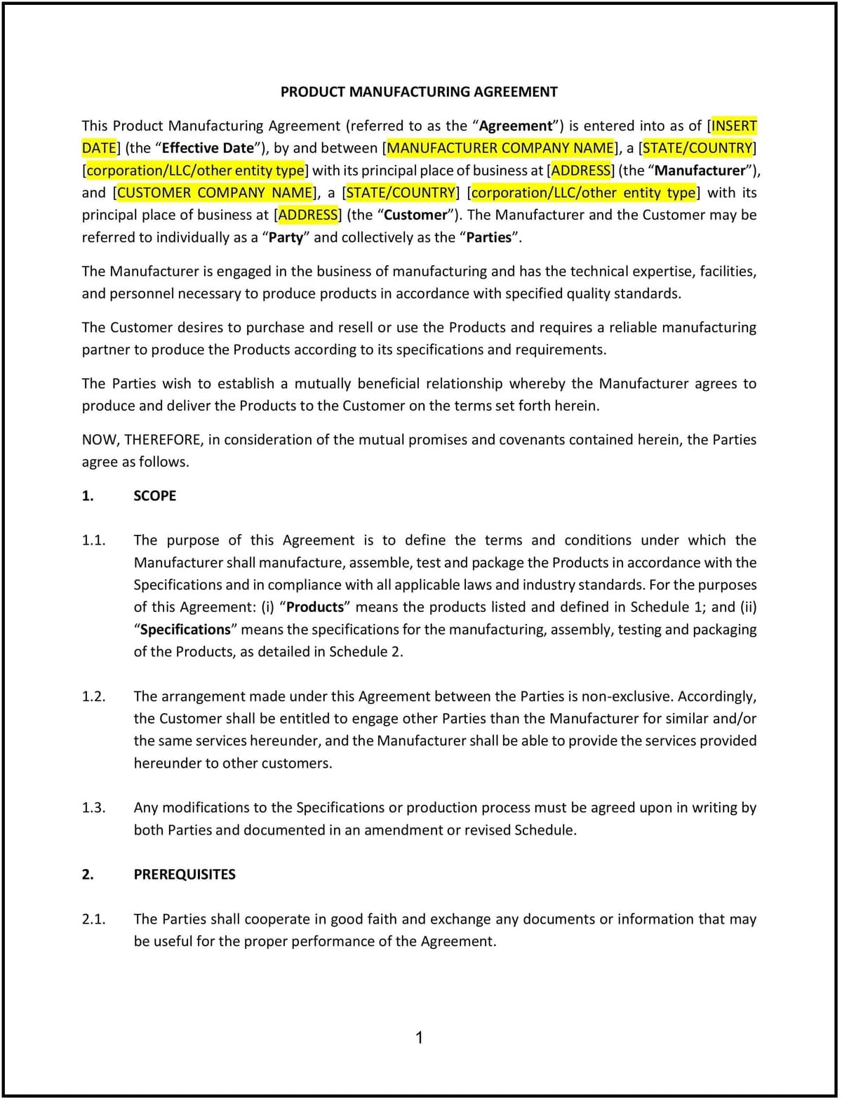Product Manufacturing Agreement (Illinois): Free template