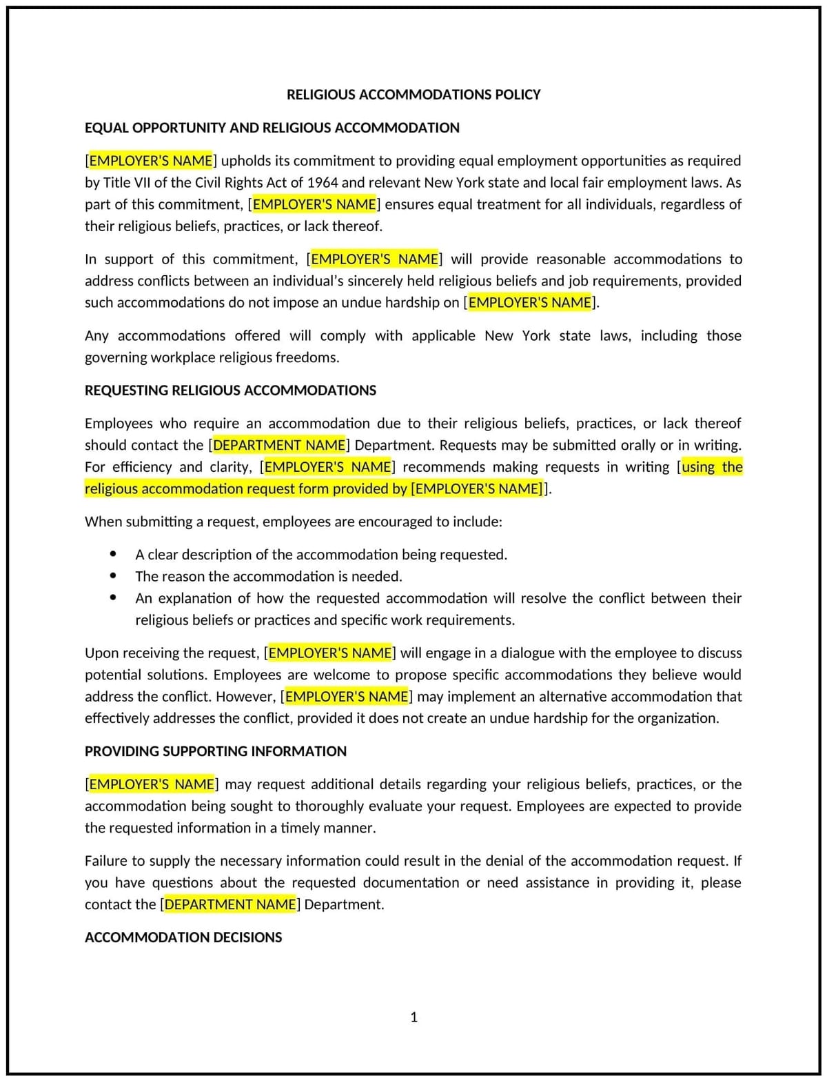 Religious accommodations policy (New York)