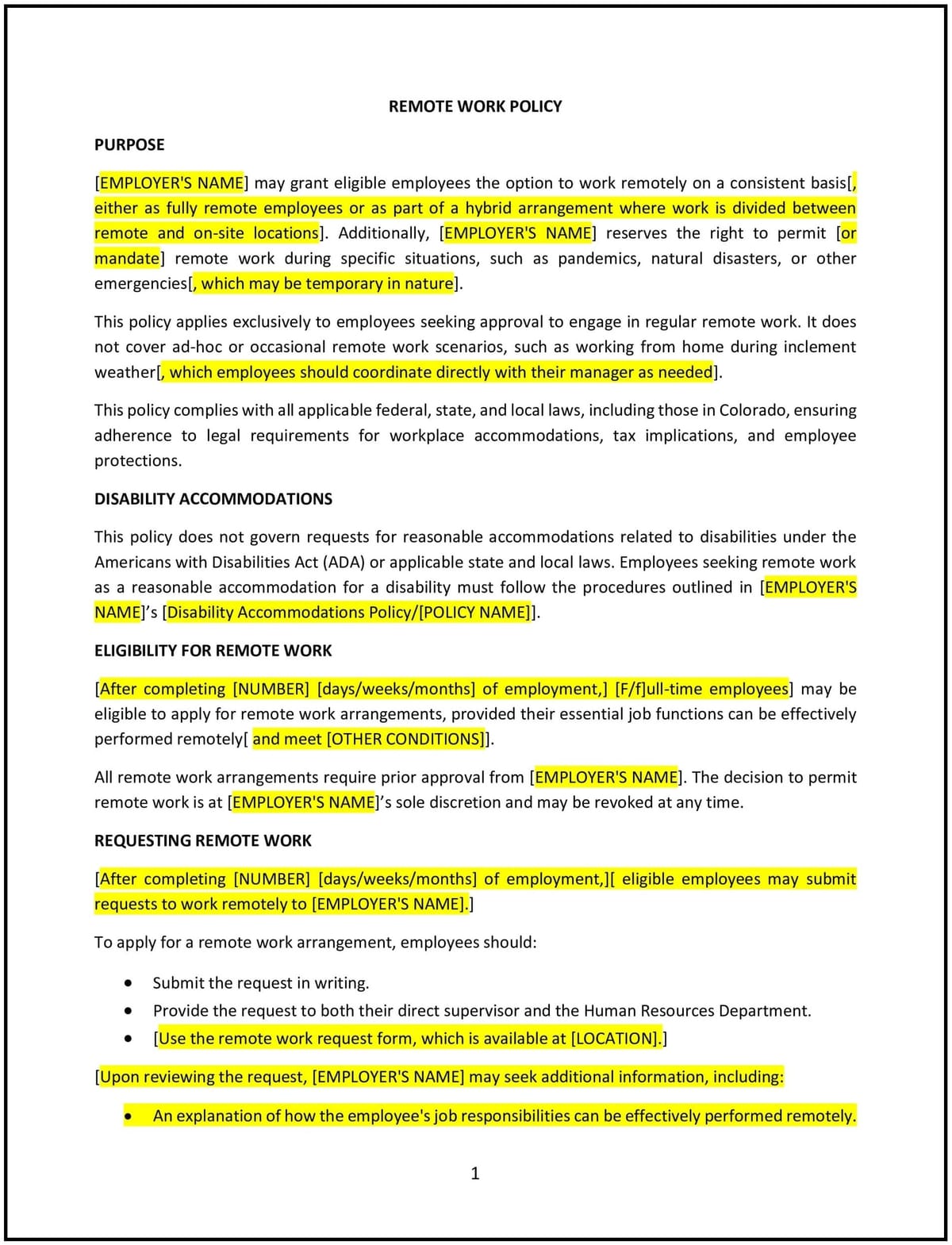 Remote work policy (Colorado): Free template