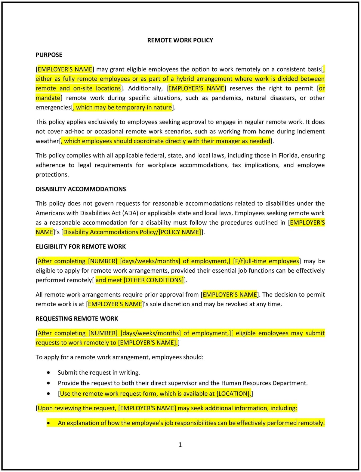 Remote work policy (Florida): Free template