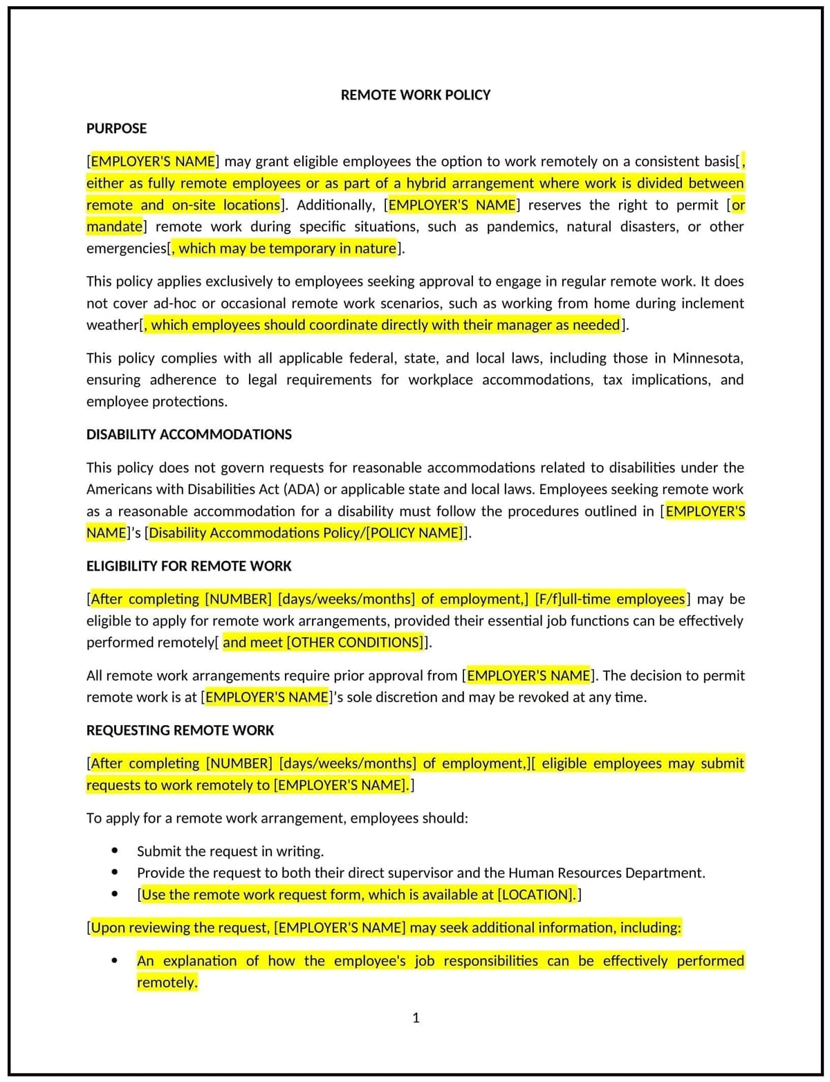 Remote work policy (Minnesota): Free template