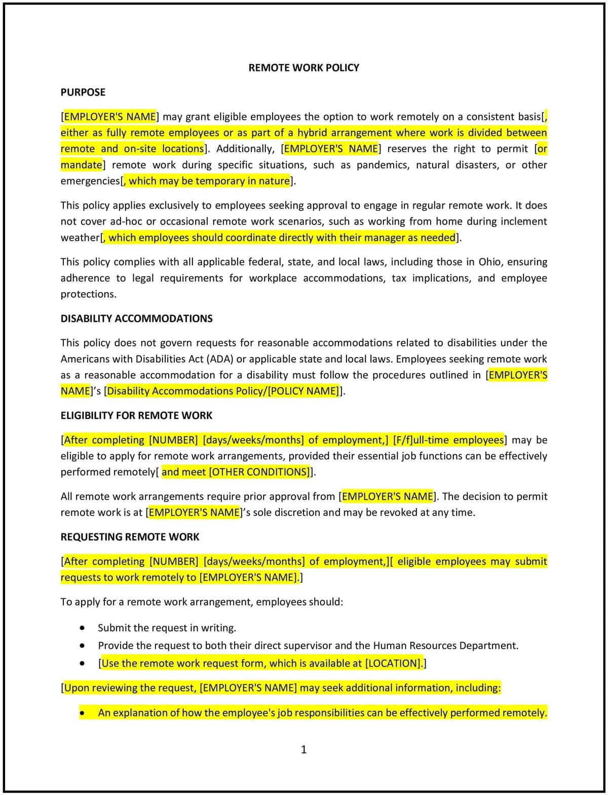 Remote work policy (Ohio): Free template