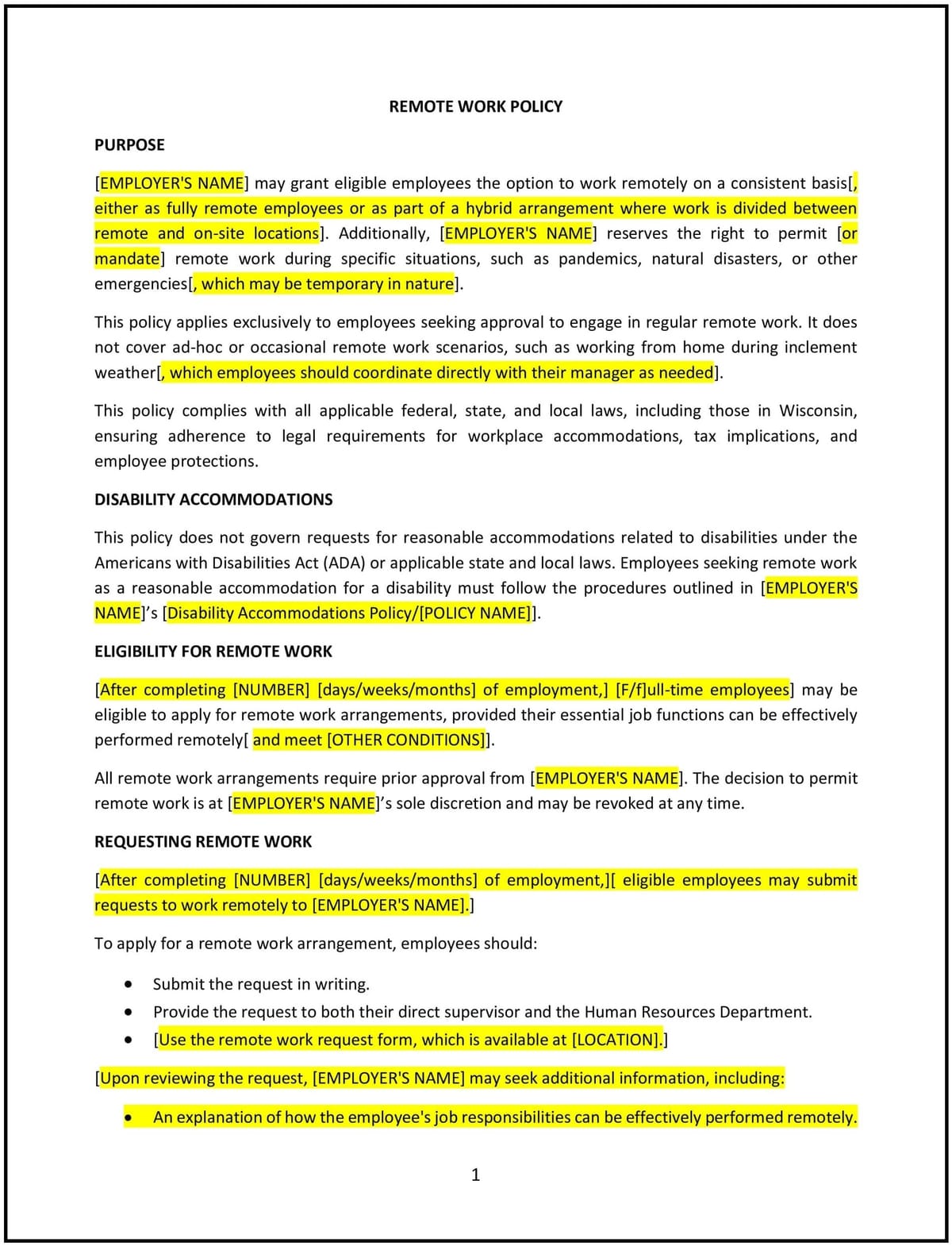 Remote work policy (Wisconsin): Free template