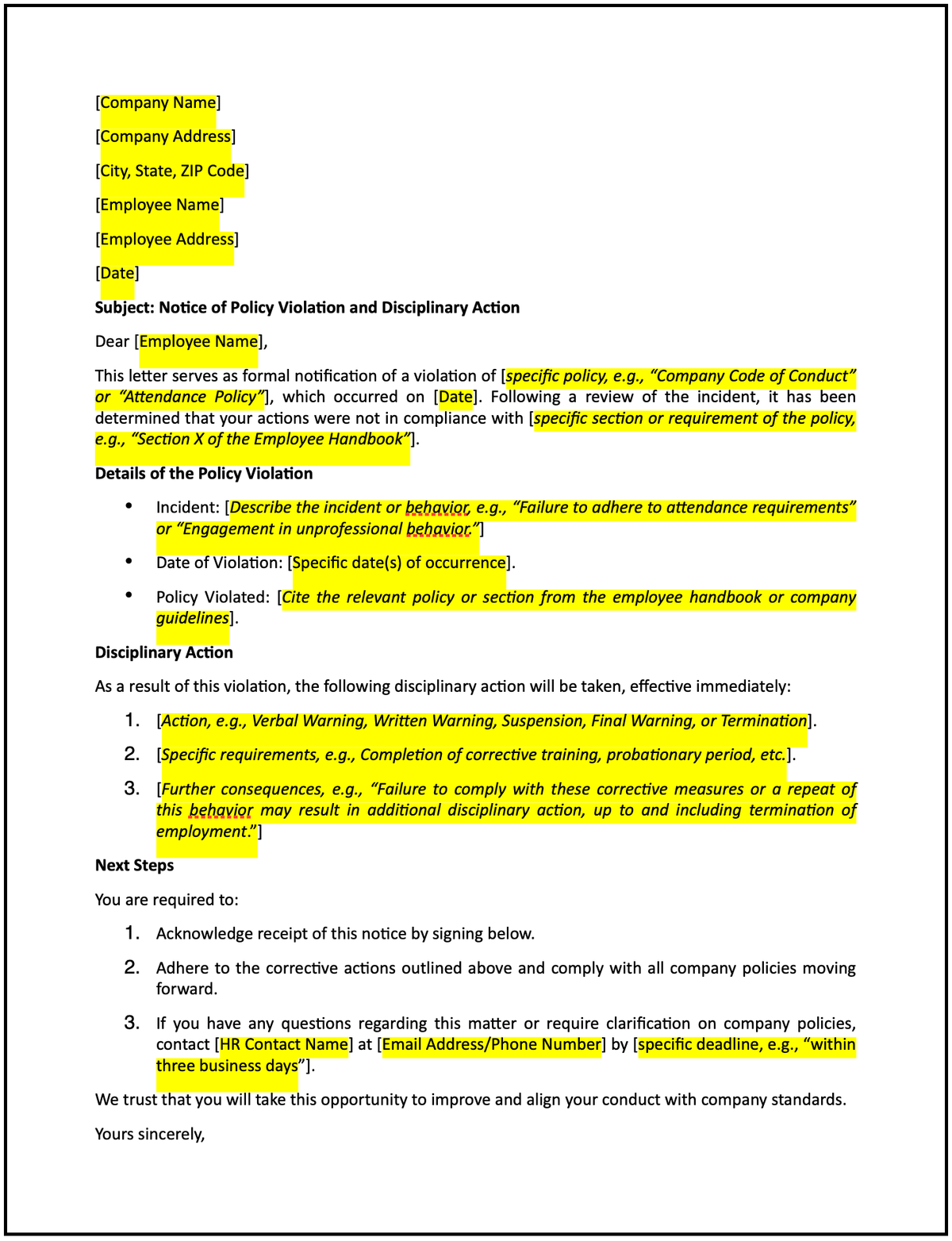 Employee termination due to misconduct letter: Free template