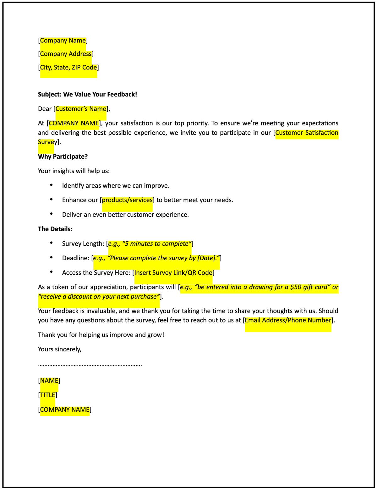 Customer satisfaction survey invitation letter: Free template