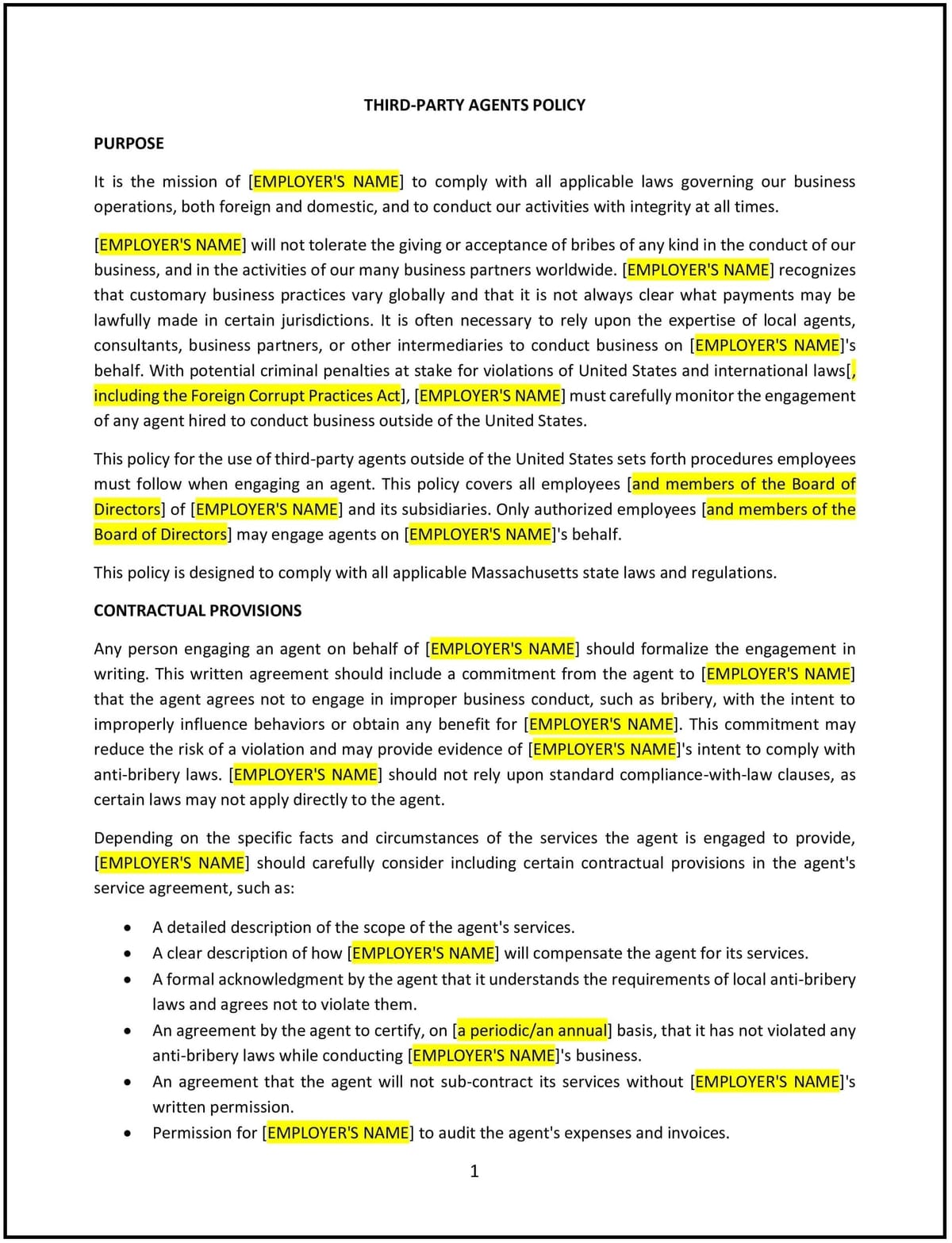 Third-party agents in the workplace policy (Massachusetts): Free template