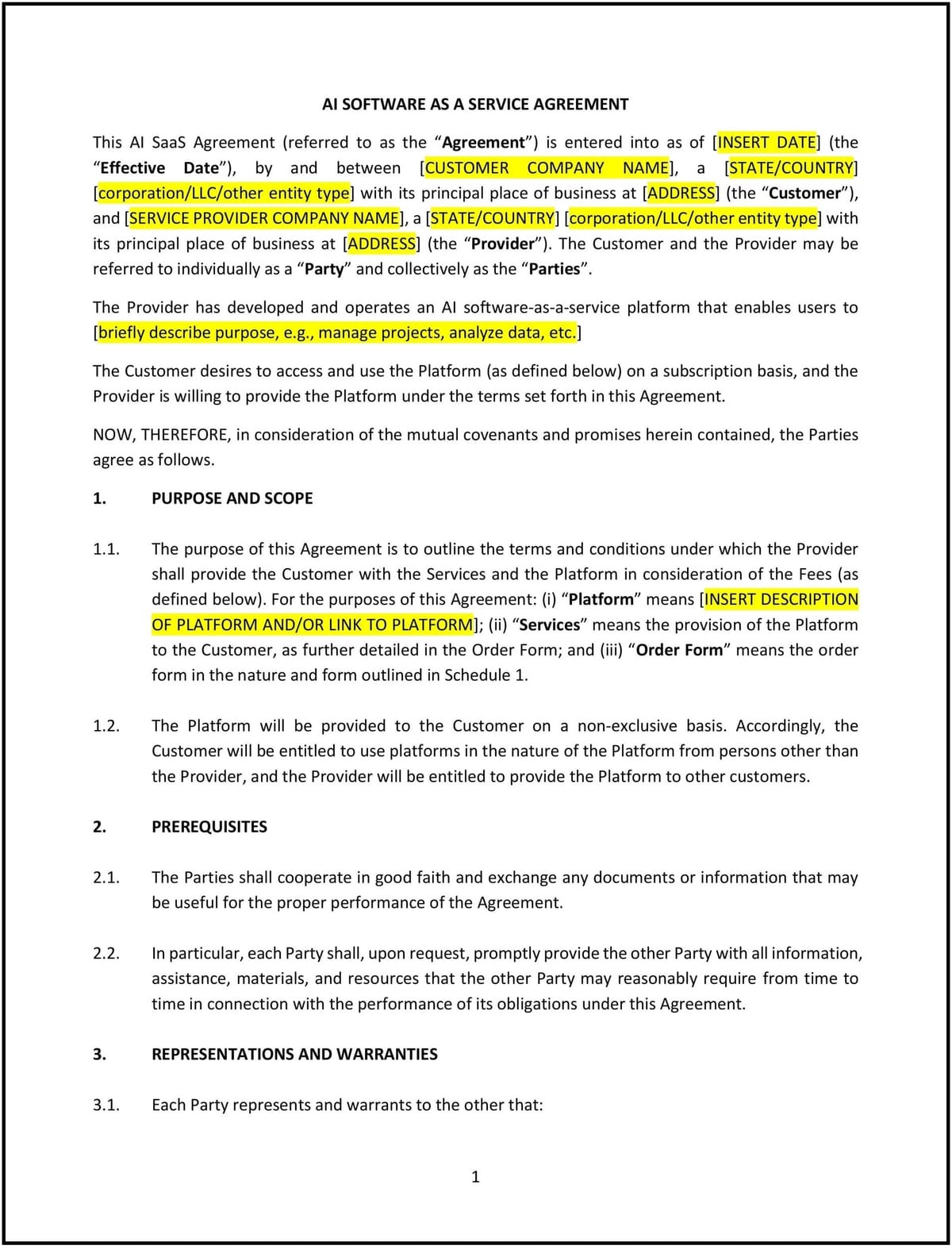 AI SaaS Agreement (Virginia): Free template