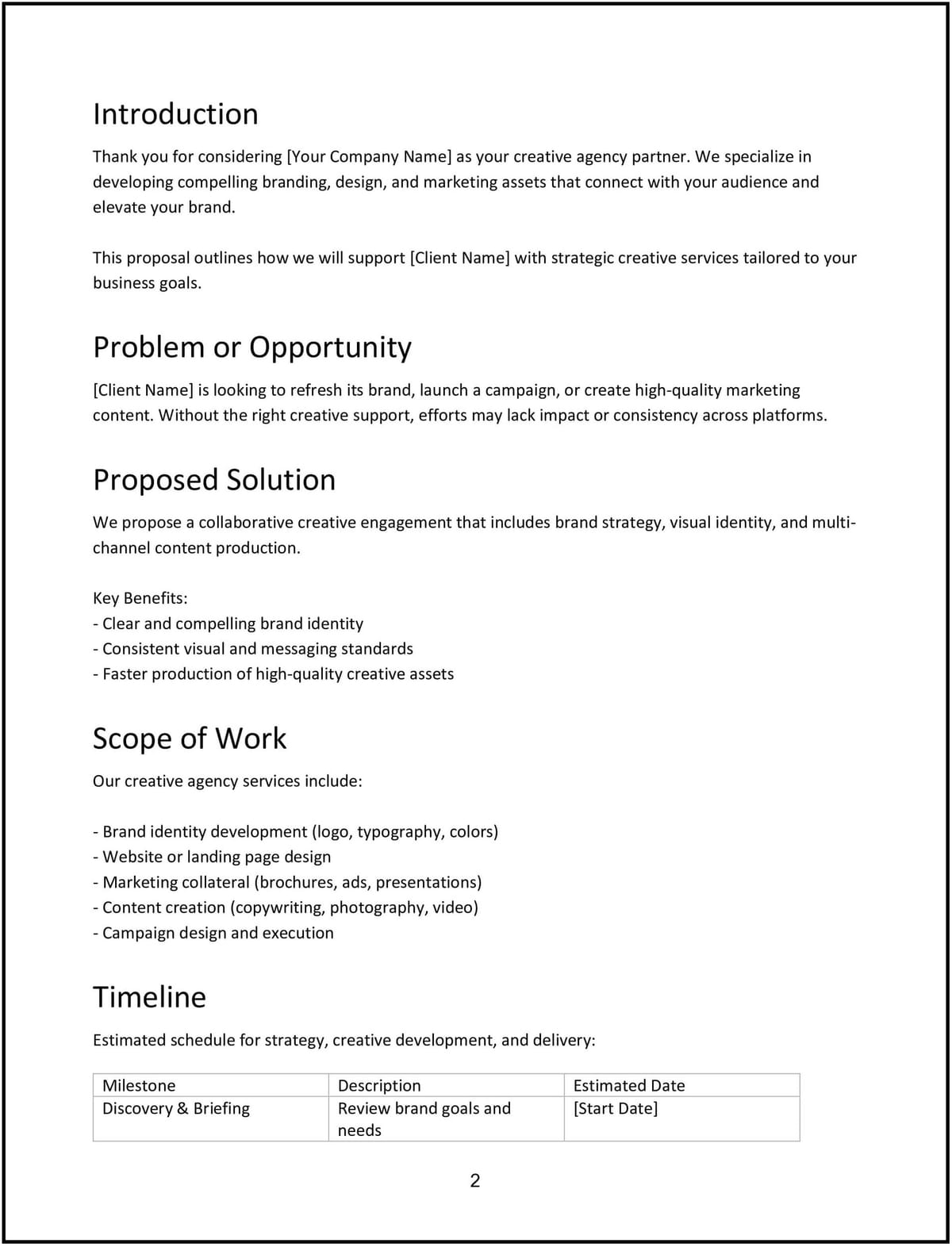 Creative agency proposal: Free template