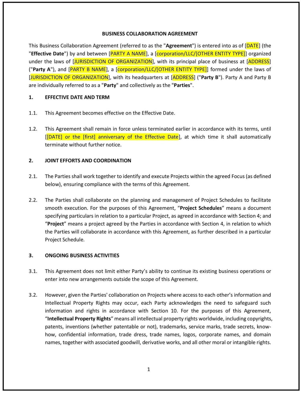 Business Collaboration Agreement (South Carolina): Free template