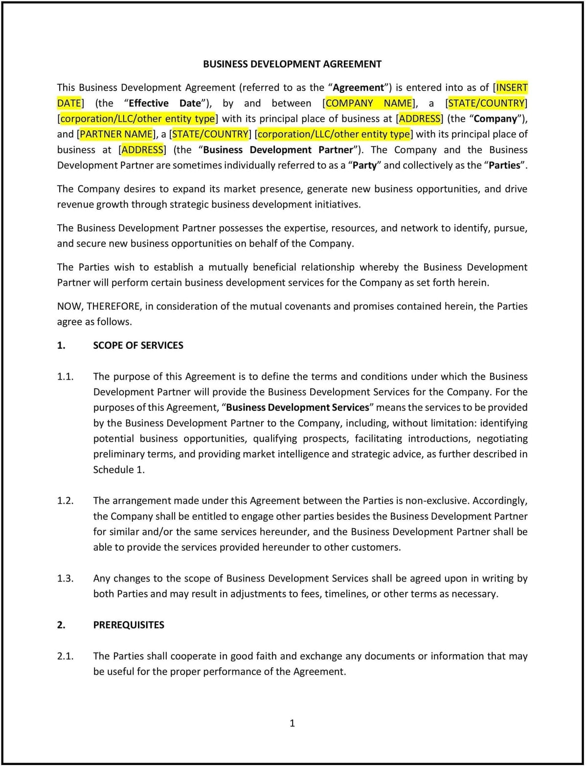 Business Development Agreement (Vermont): Free template