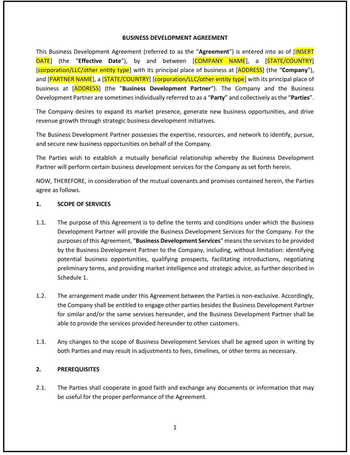 Business Development Agreement (Washington): Free template