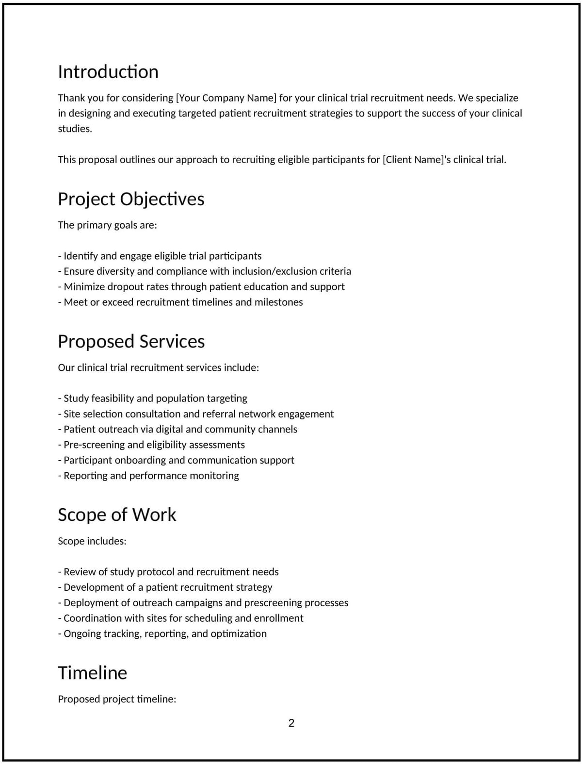 Clinical-trial recruitment proposal: Free template