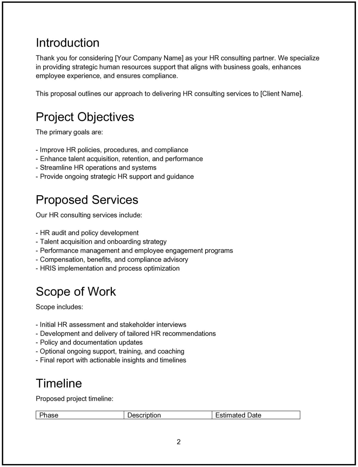 HR consulting proposal: Free template