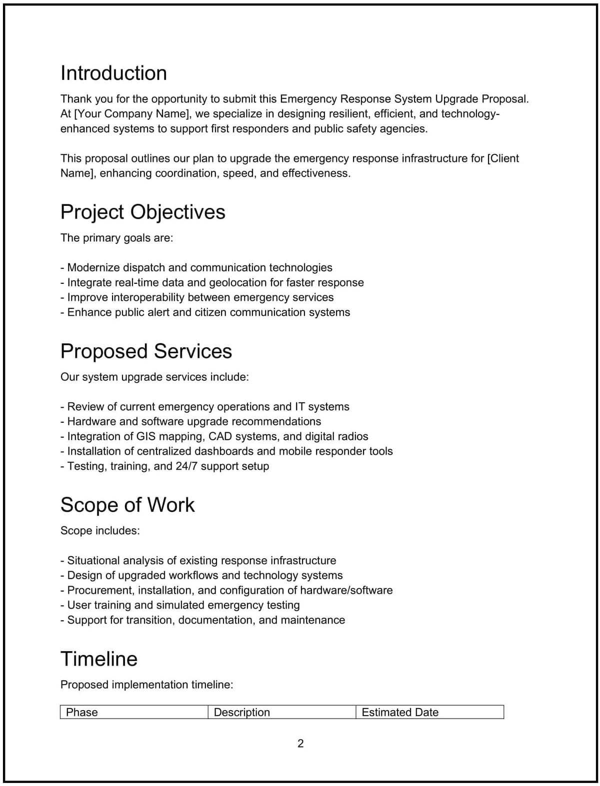 Emergency response system upgrade proposal: Free template