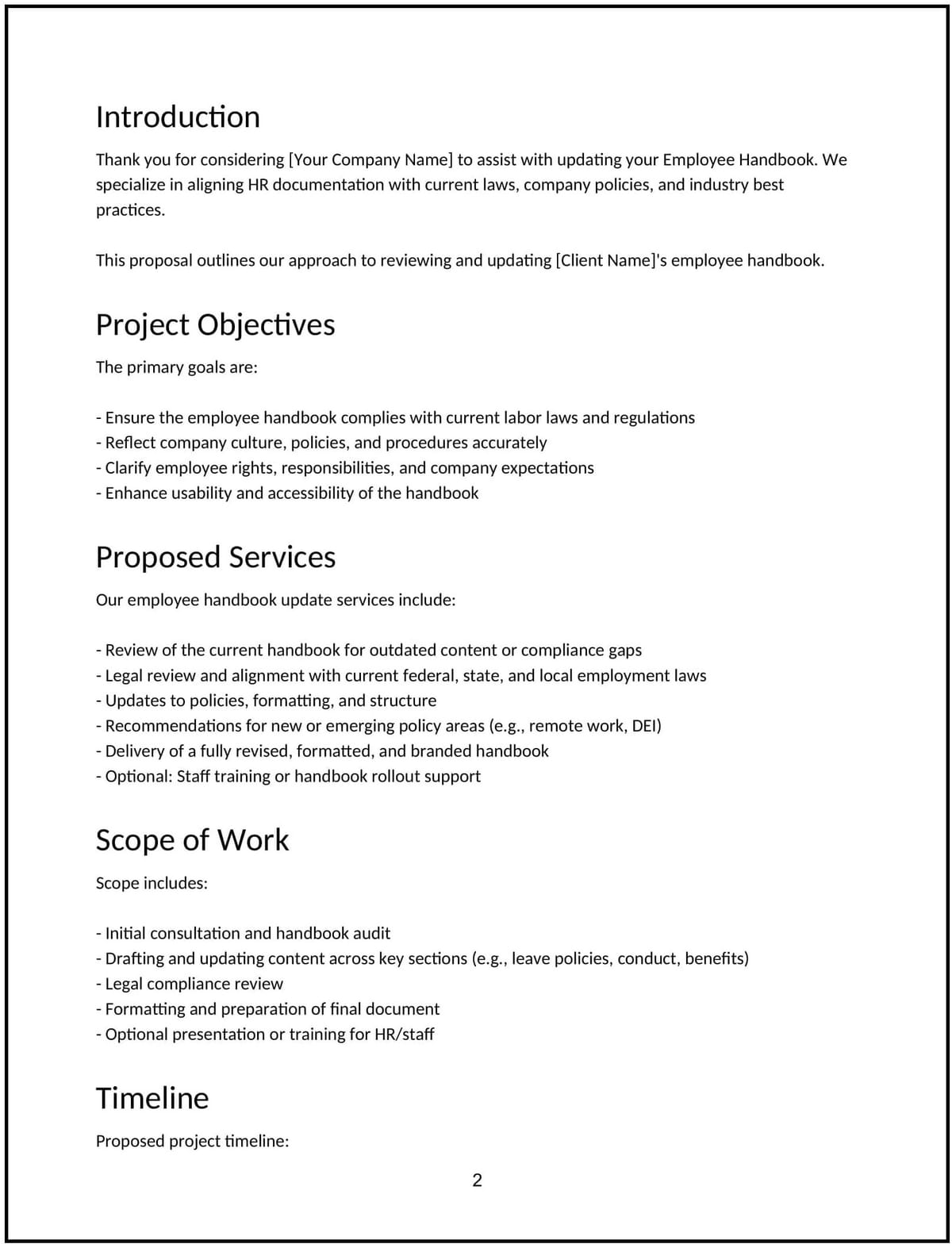 Employee-handbook update proposal: Free template