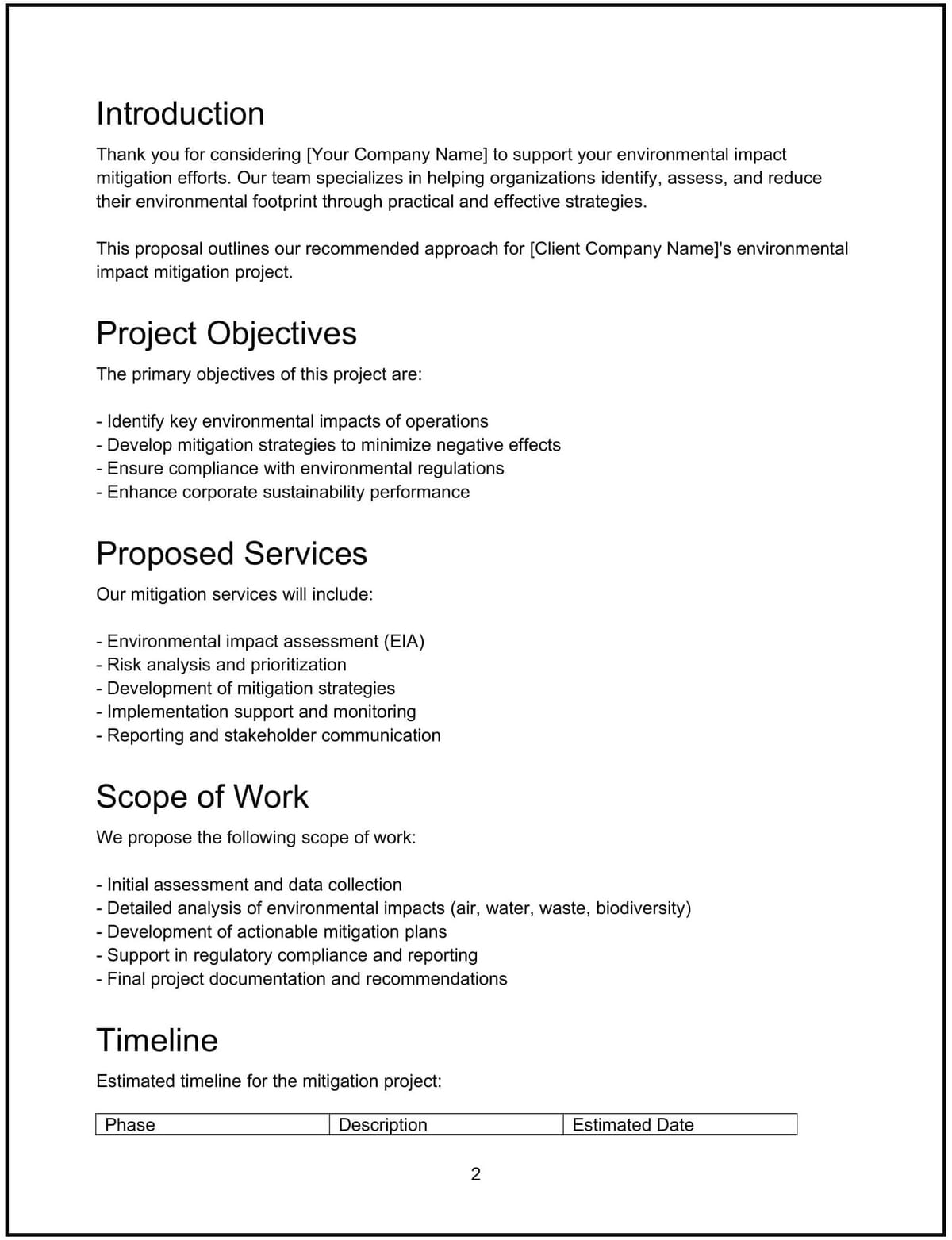 Environmental impact mitigation proposal: Free template