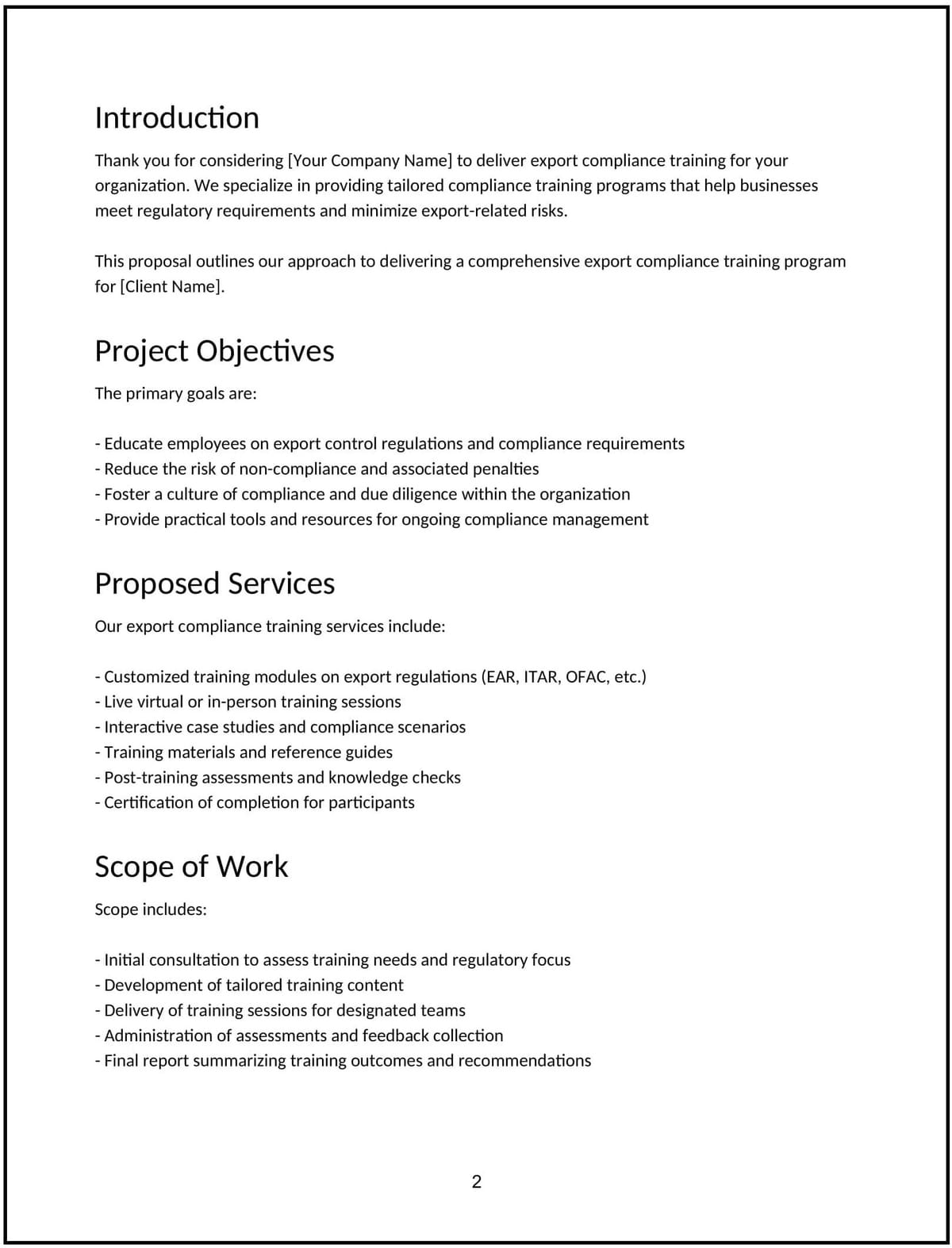 Export compliance training proposal: Free template