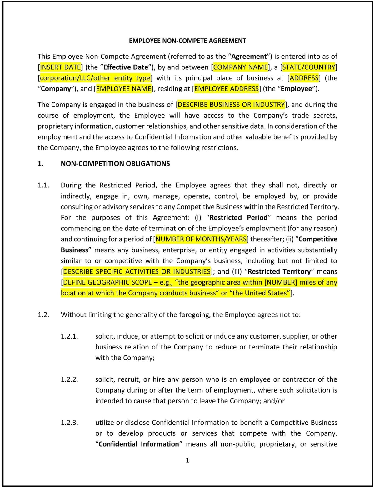 Employee Non-Compete Agreement (Wyoming): Free template