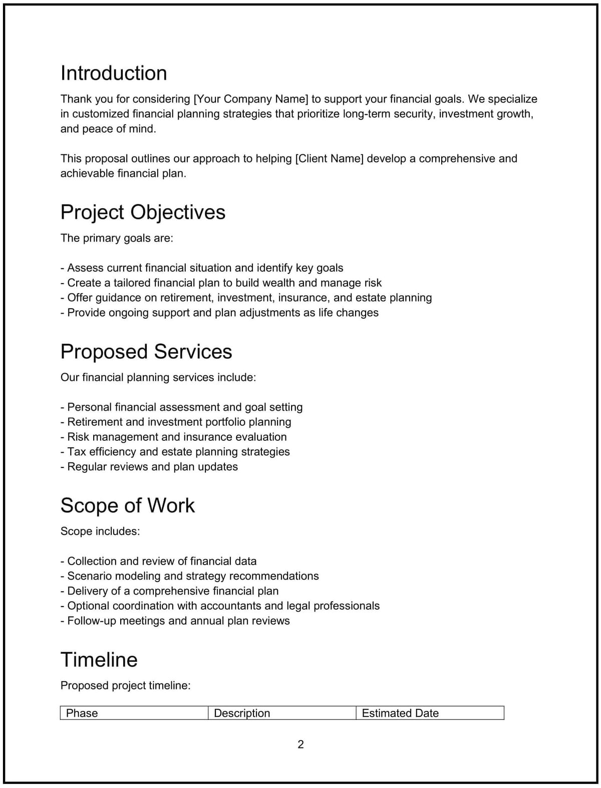 Financial planning proposal: Free template