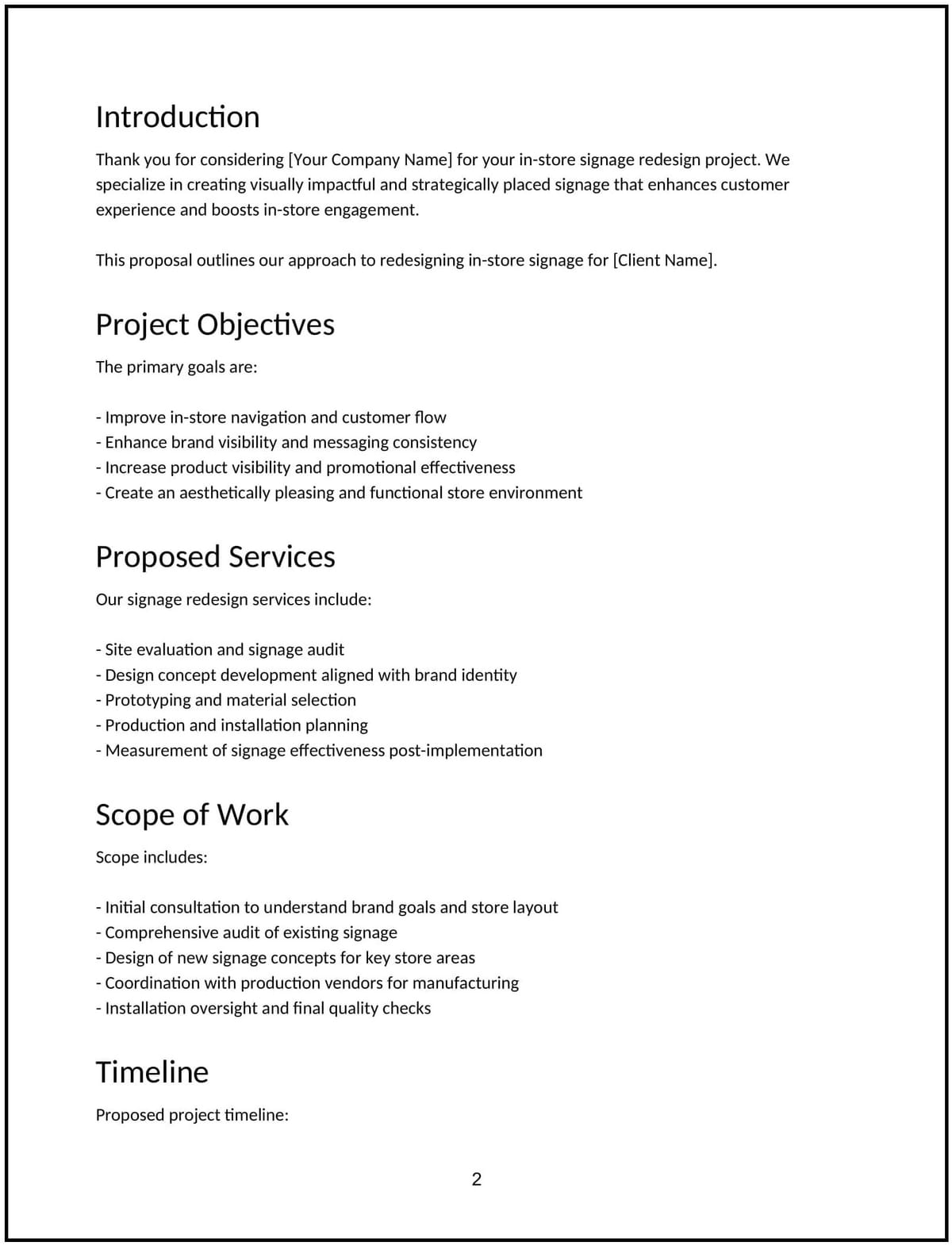 In-store signage redesign proposal: Free template