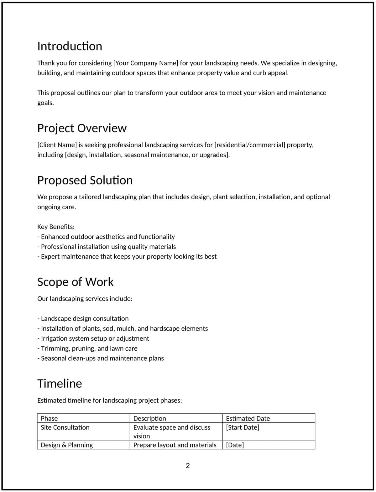 Landscaping services proposal: Free template