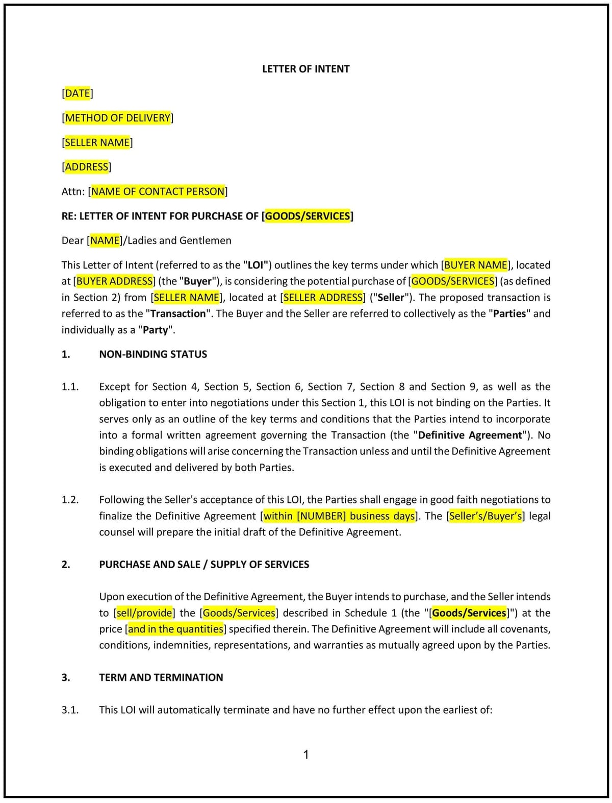 Letter of Intent (LOI) (Massachusetts): Free template