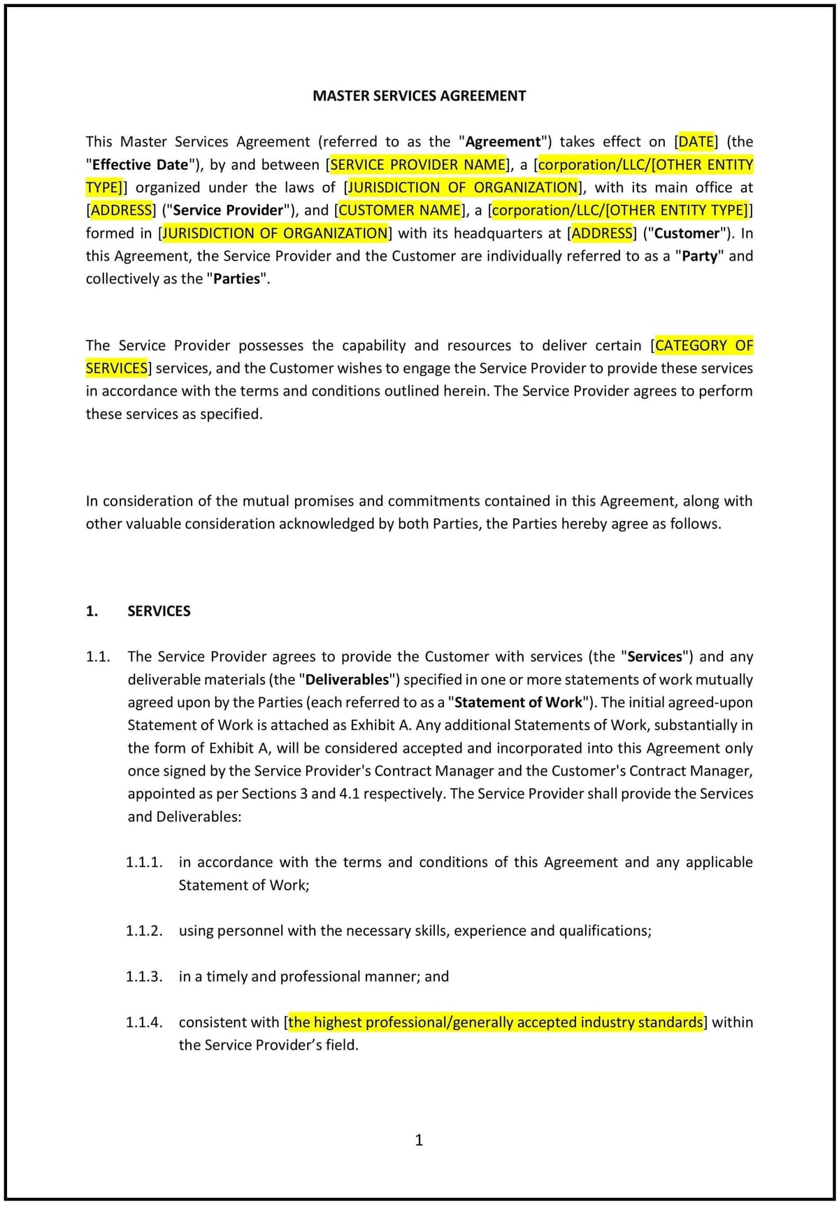 Master Services Agreement (New York): Free template