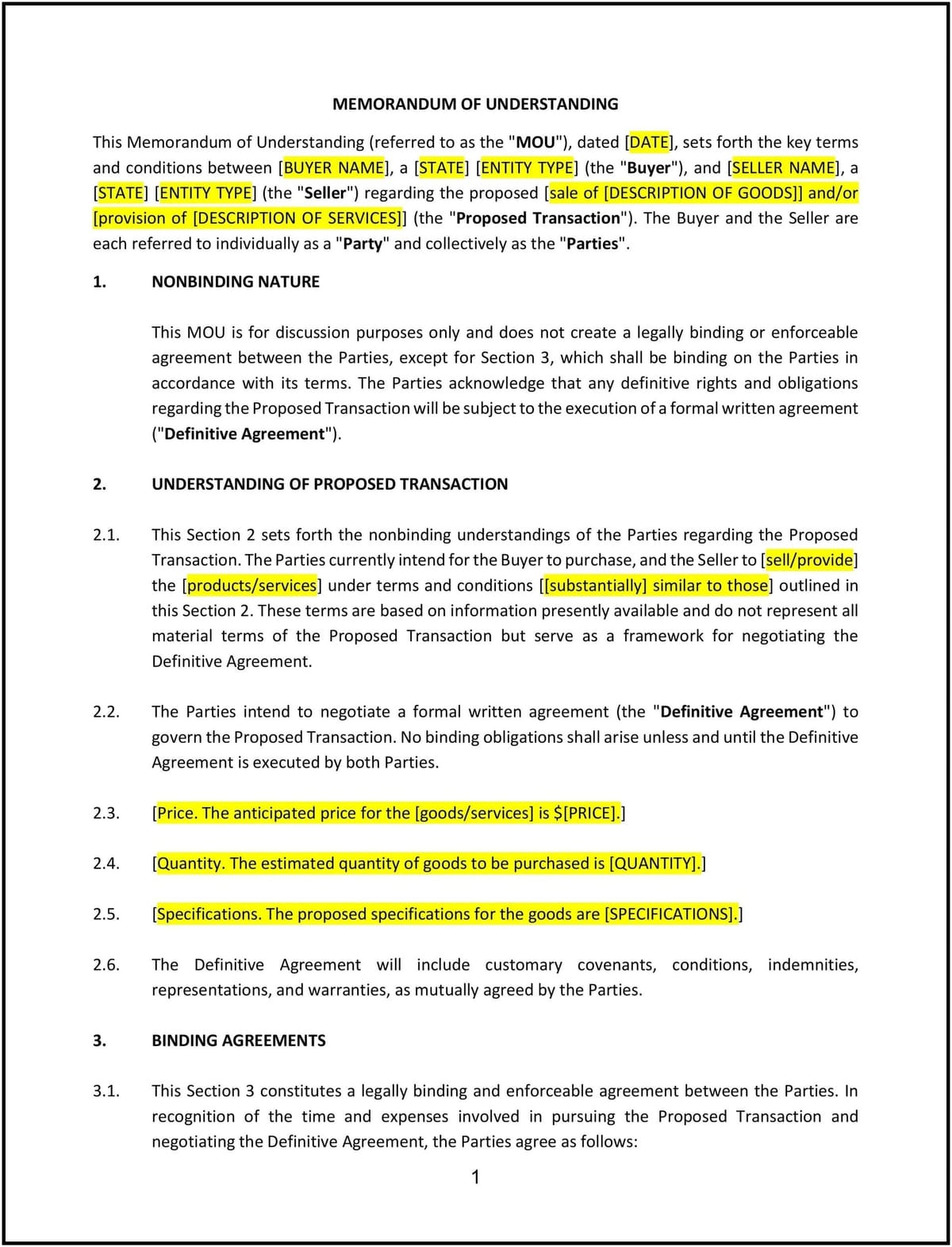 Memorandum of Understanding (MOU) (New York): Free template