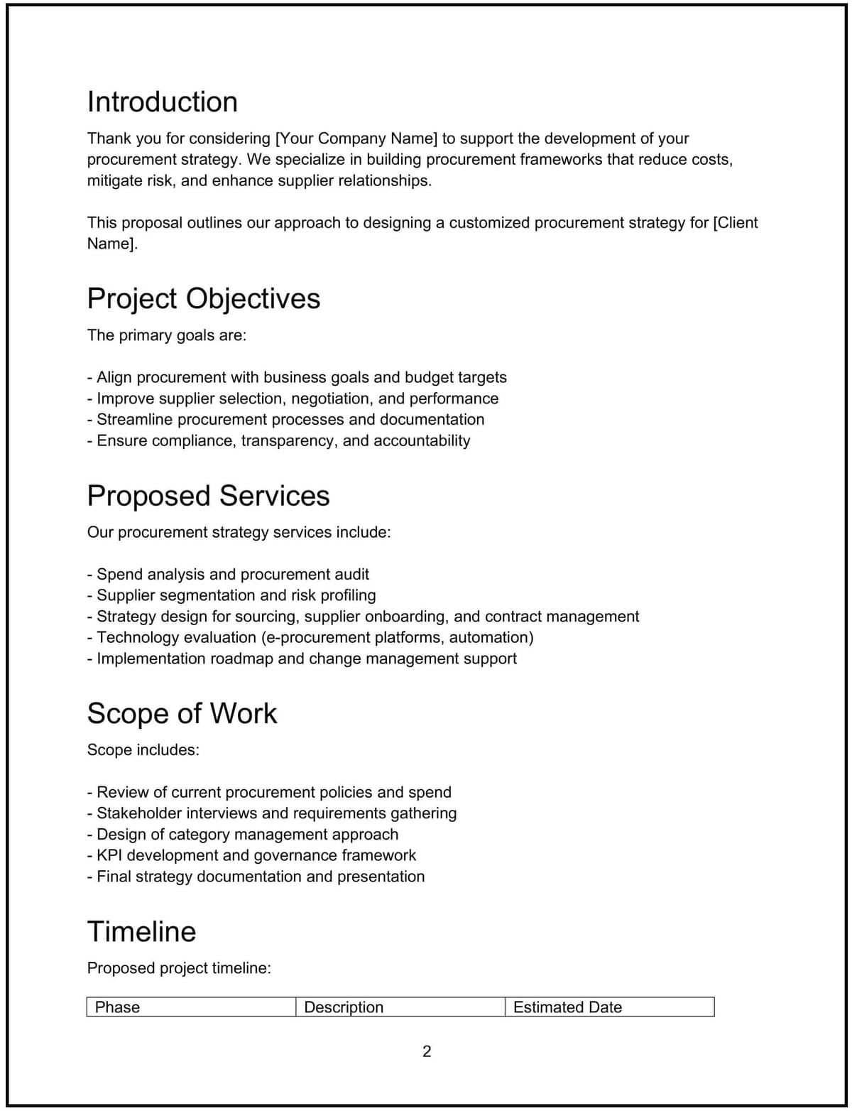Procurement strategy proposal: Free template