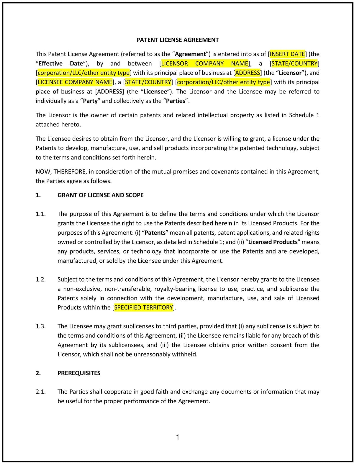 Patent License Agreement (Missouri): Free template