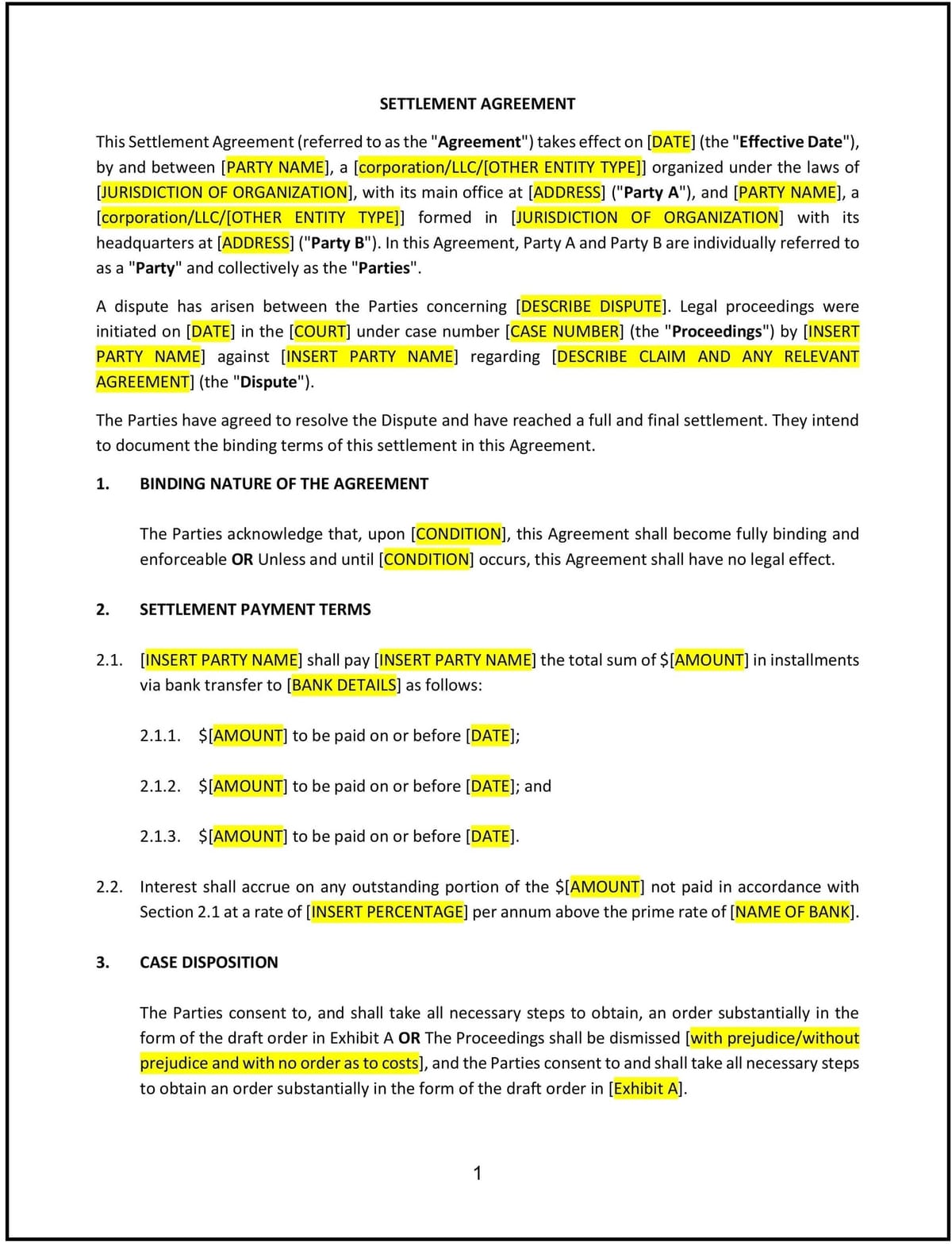 Settlement Agreement (Michigan): Free template