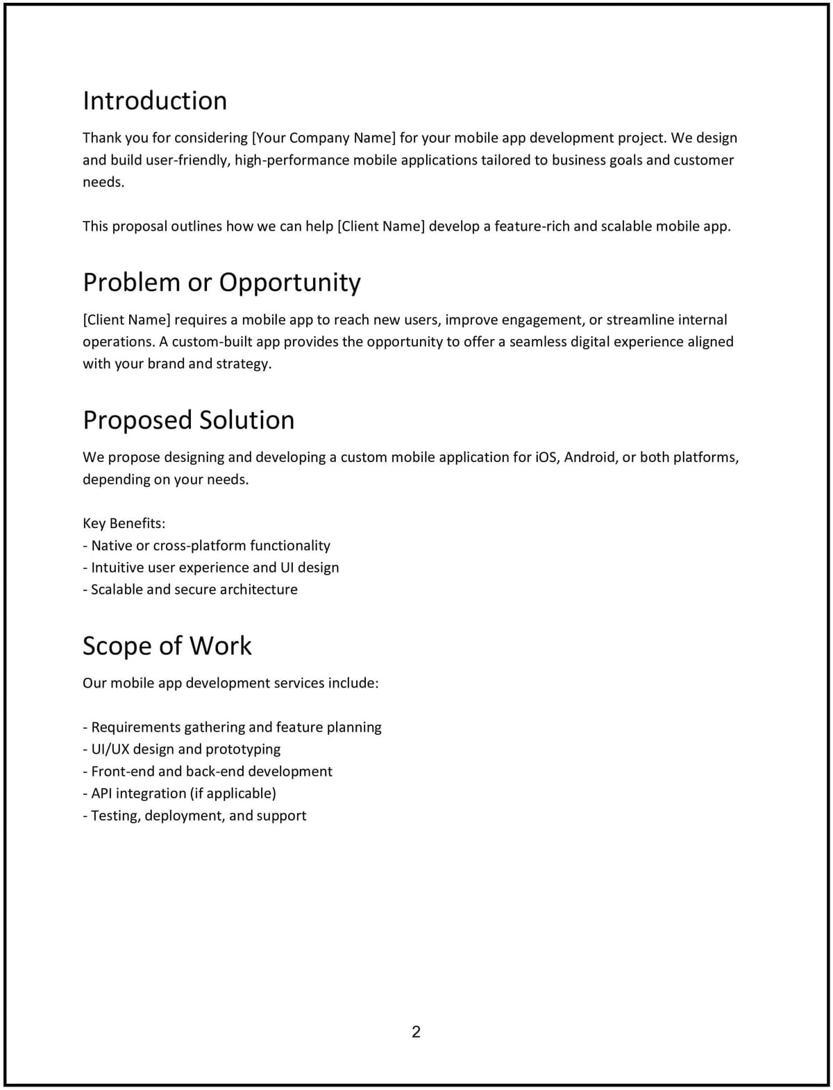 App development proposal: Free template