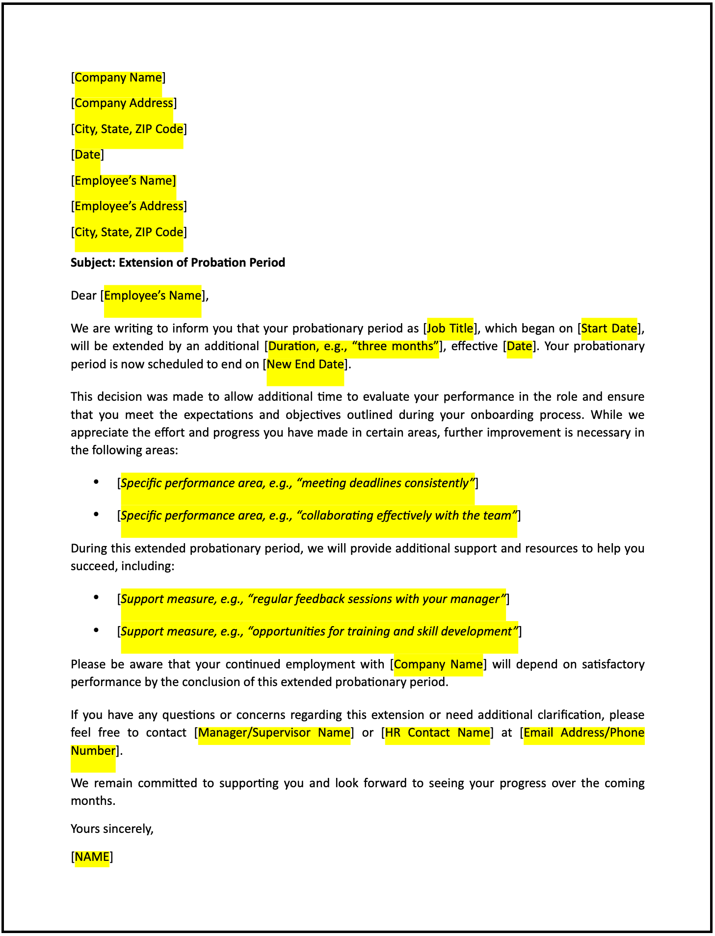 Probation period extension letter: Free template