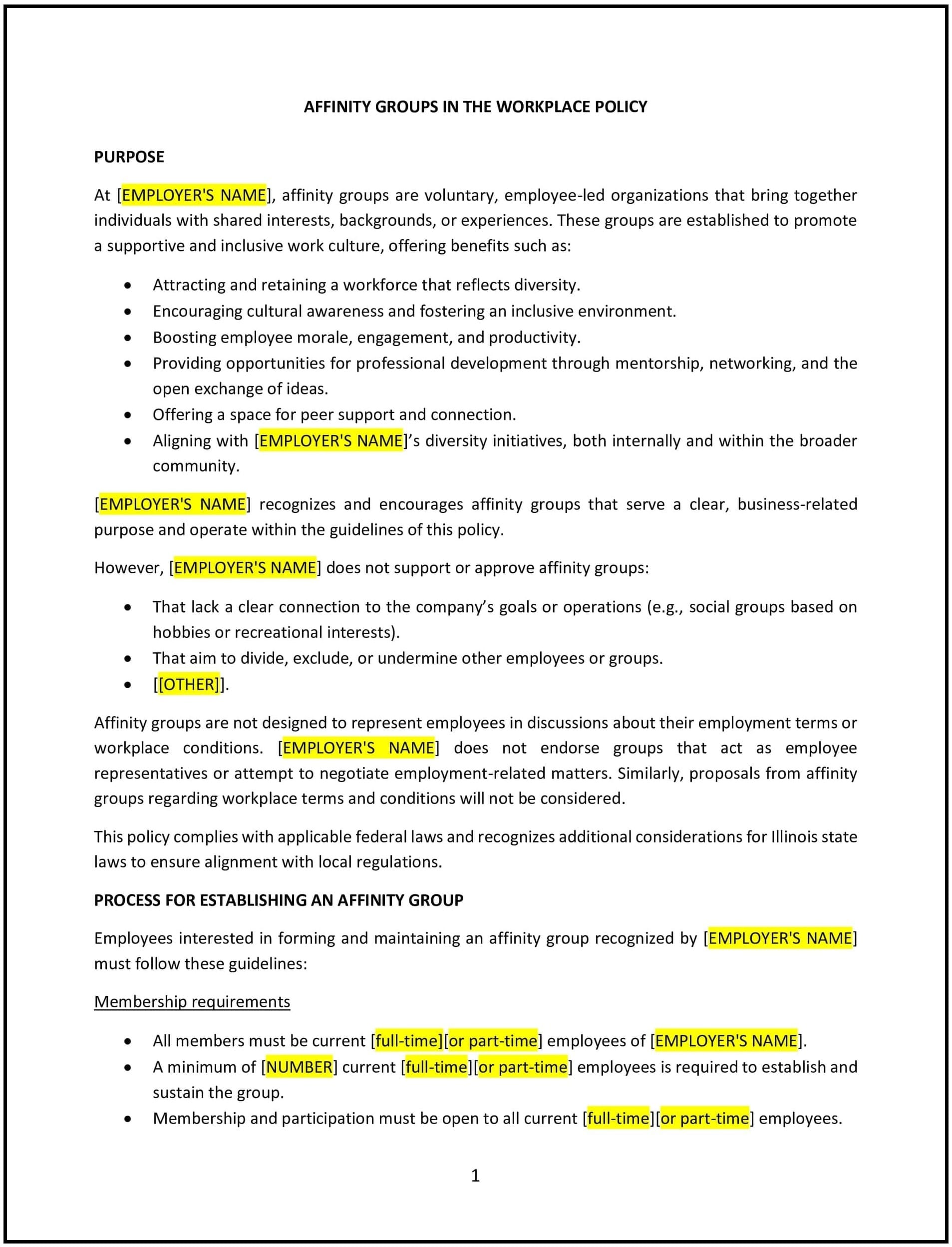 Affinity groups in the workplace policy (Illinois): Free template
