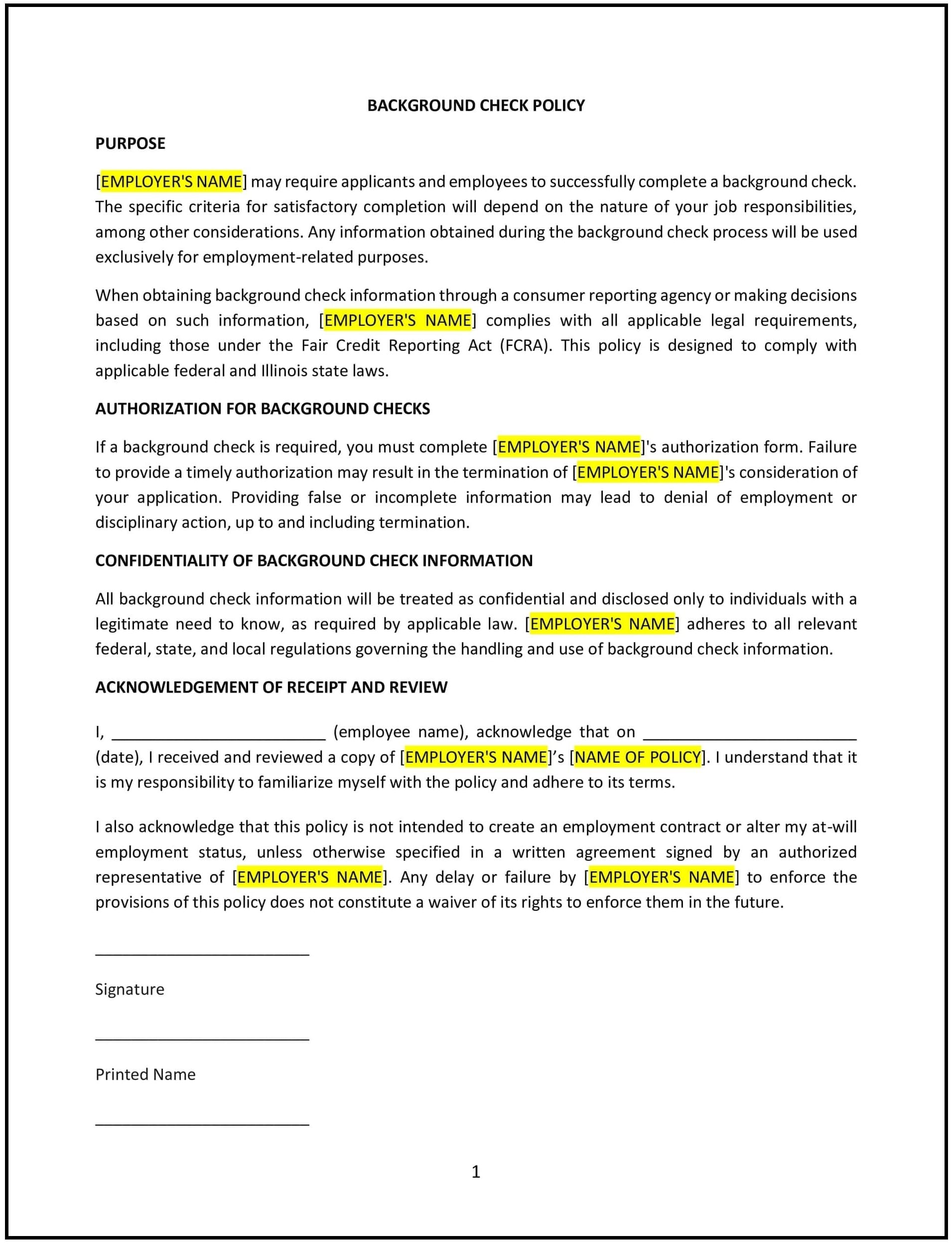 Background check policy (Illinois): Free template