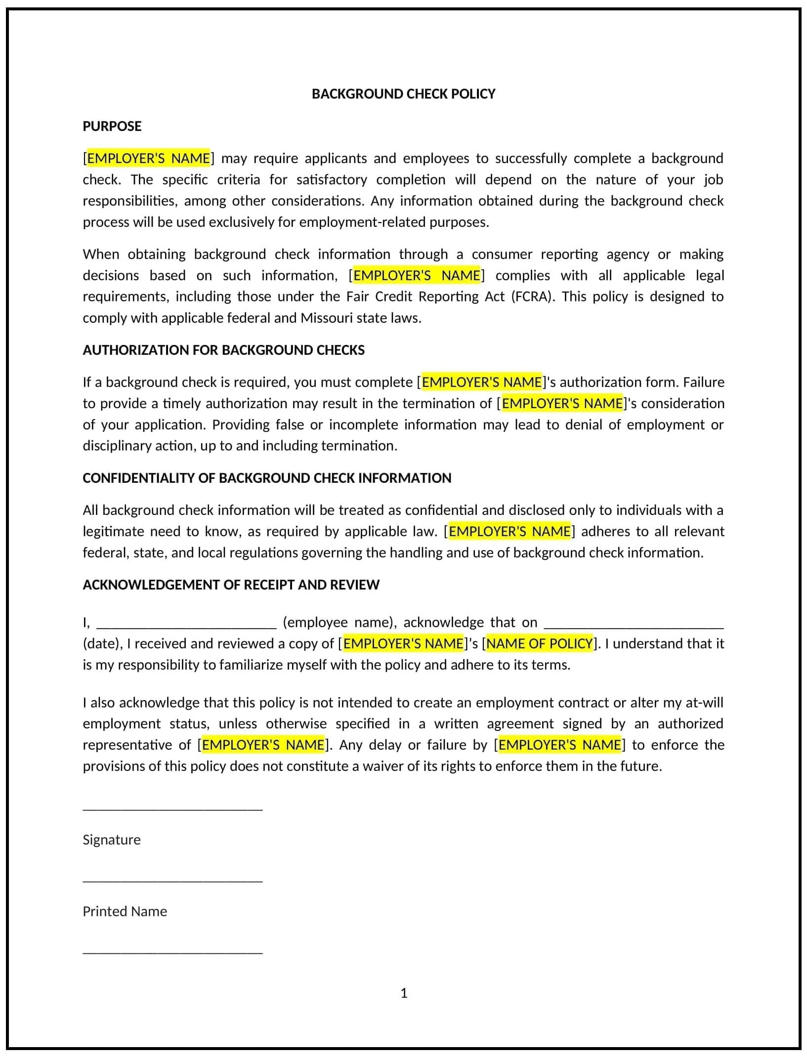 Background check policy (Missouri): Free template