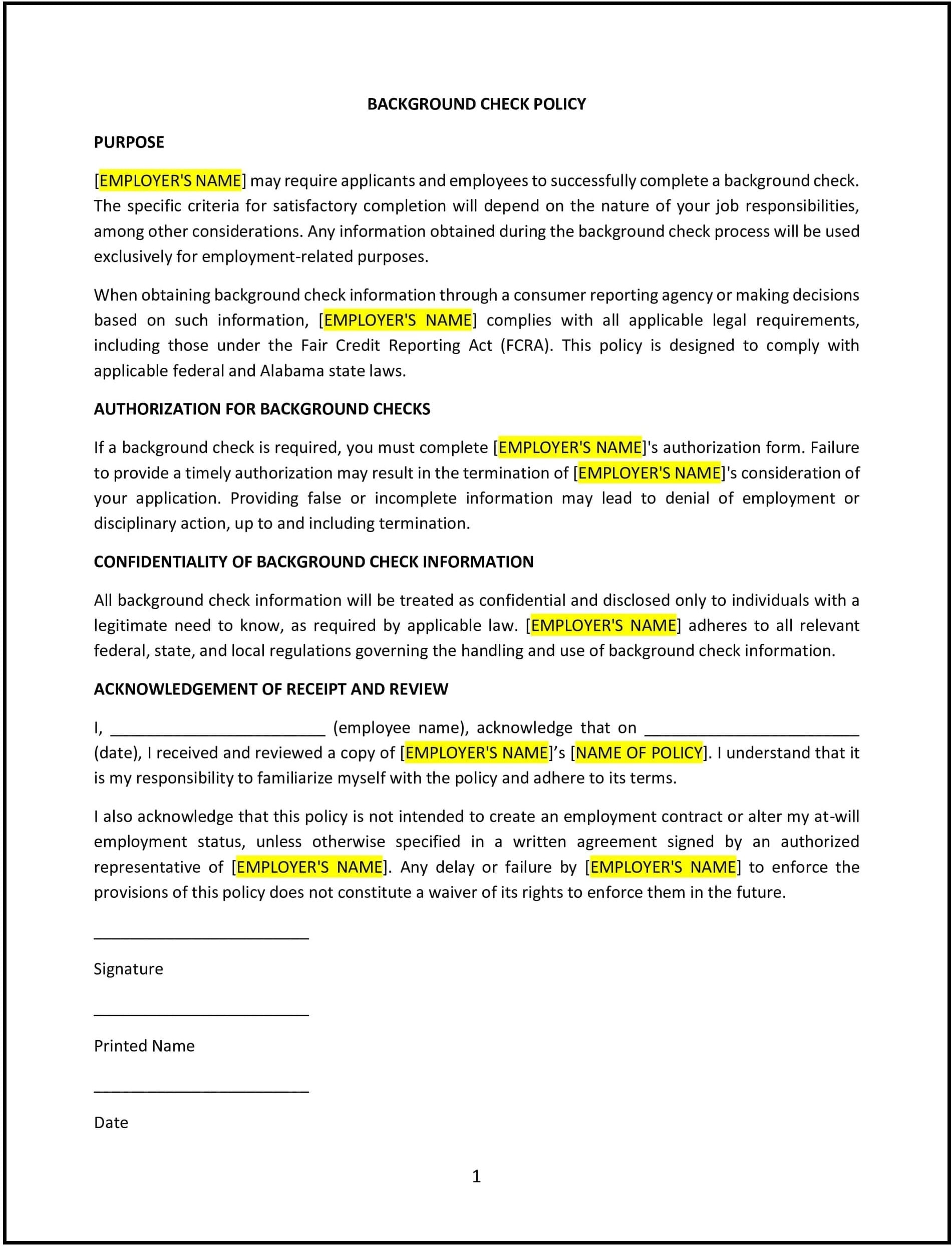 Background check policy (Alabama): Free template