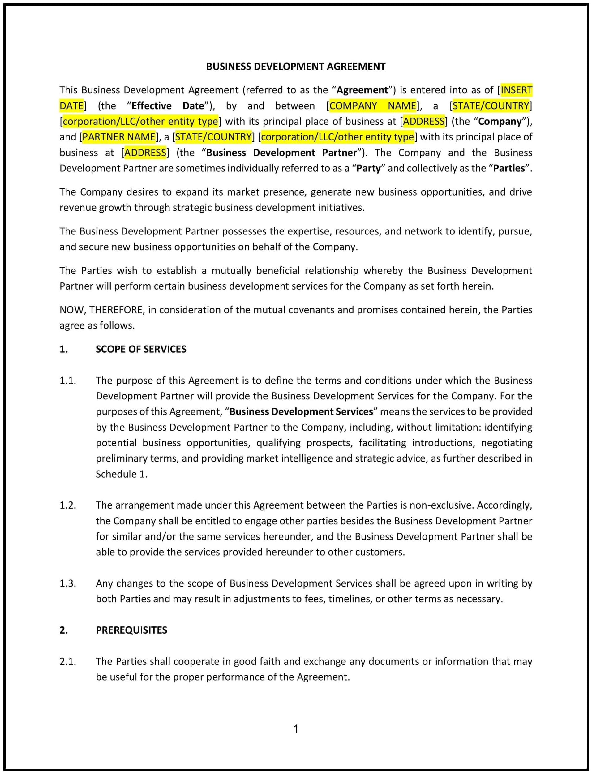 Business Development Agreement (Indiana): Free template