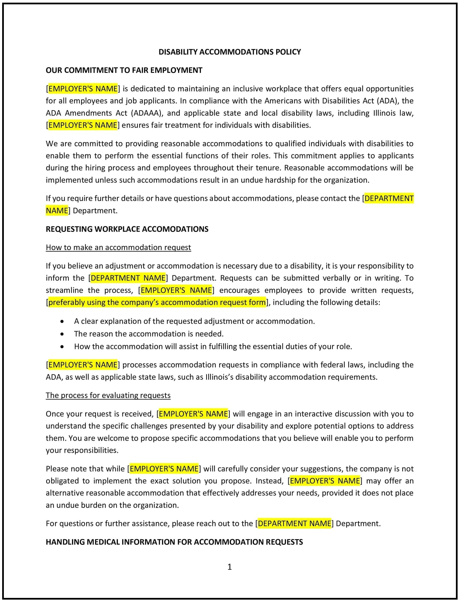 Disability accommodations policy (Illinois): Free template
