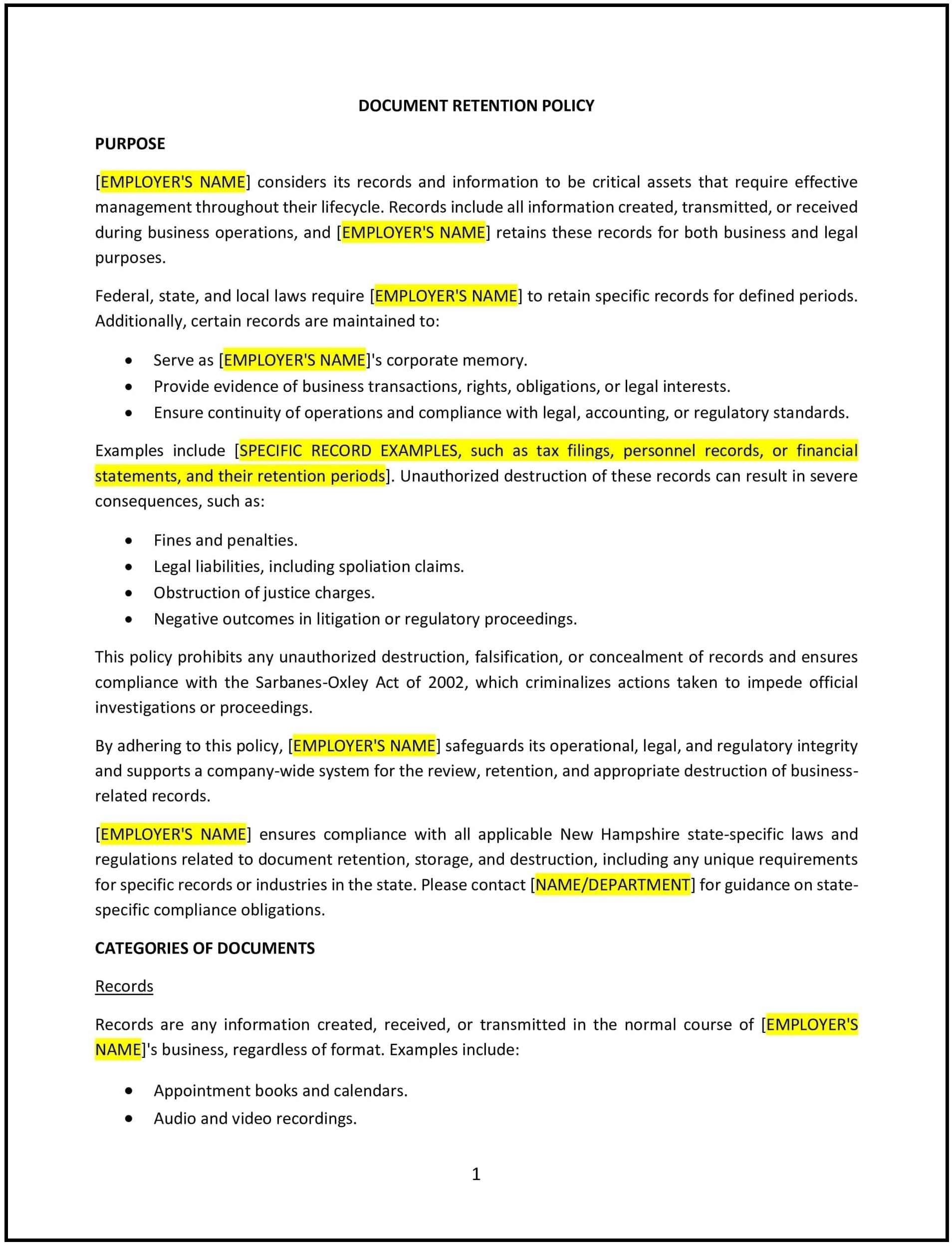 Document retention policy (Nevada): Free template